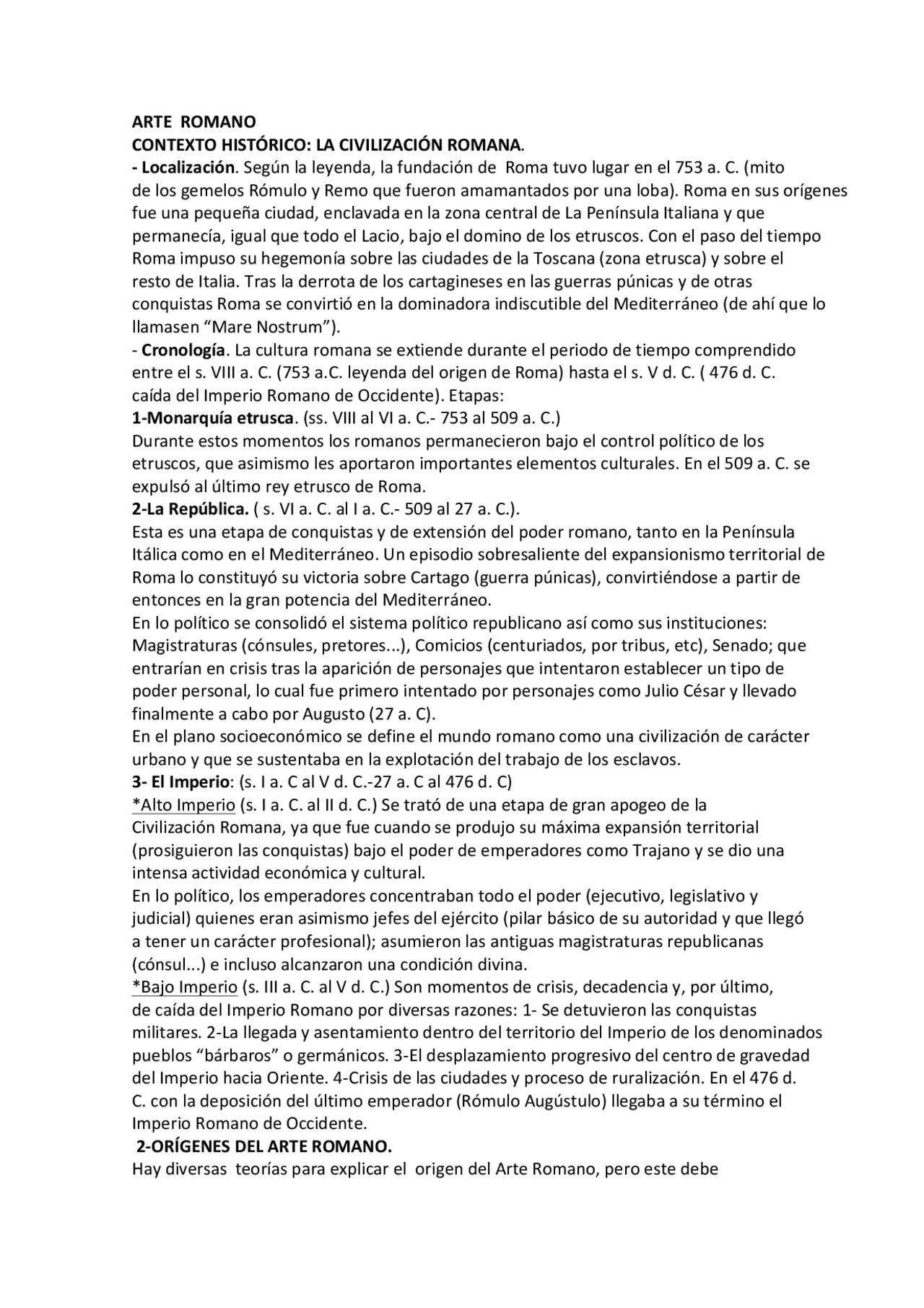 ARTE ROMANO CONTEXTO HISTÓRICO | Lecture notes of Art | Docsity
