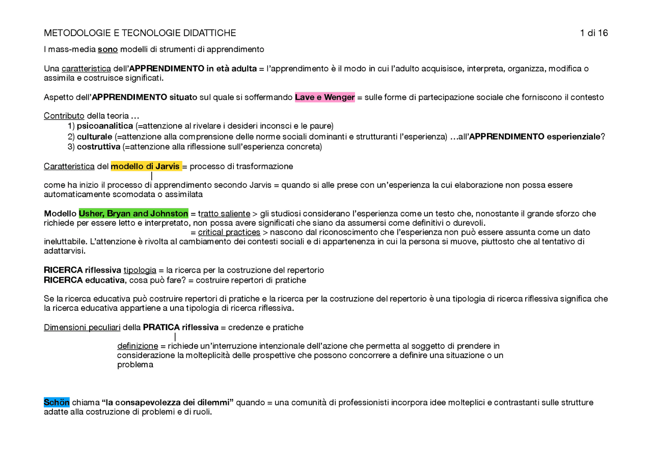 METODOLOGIE E TECNOLOGIE DIDATTICHE | Schémas de Metodologia E Tecniche ...