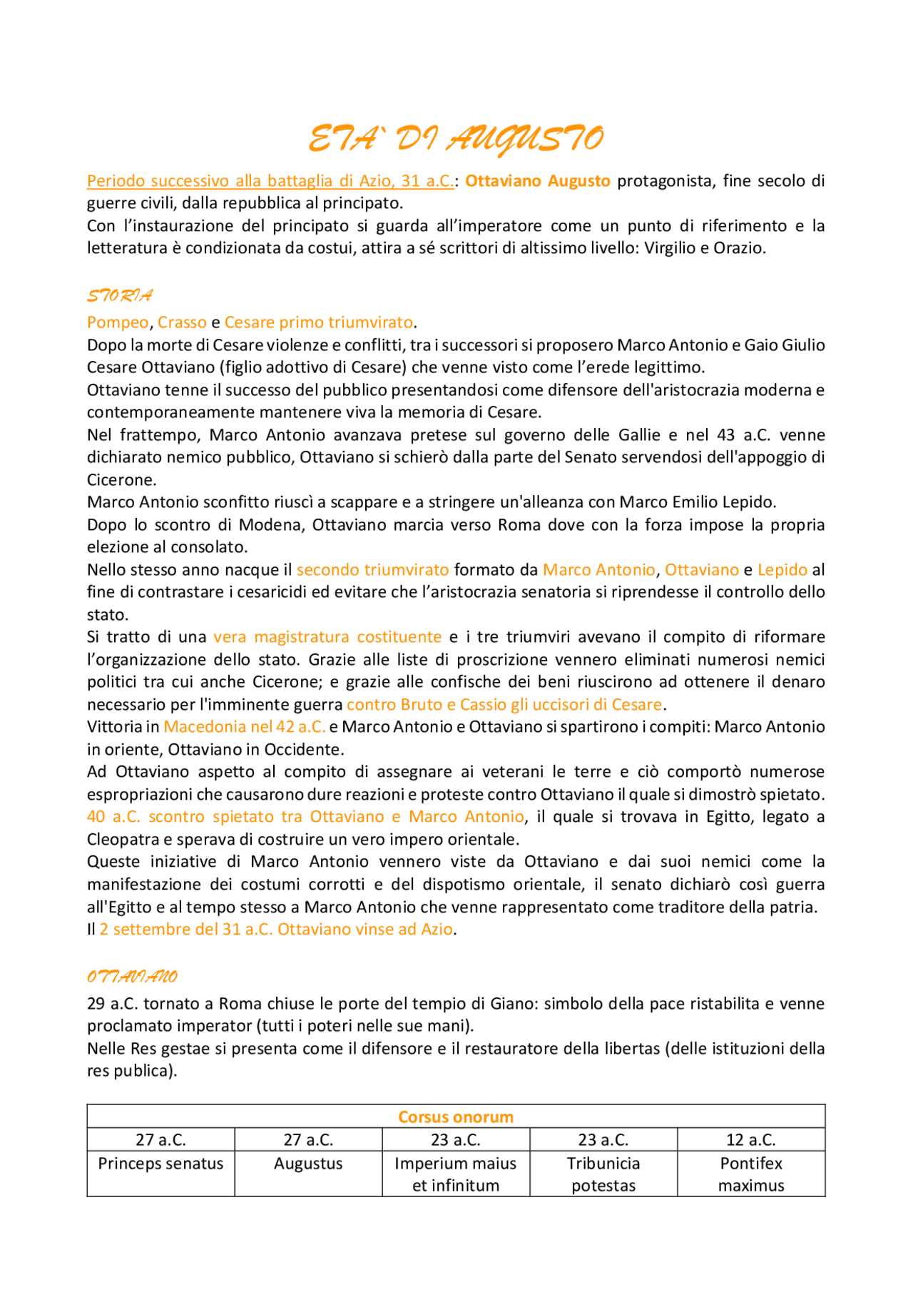Sintesi Delletà Augustea Schemi E Mappe Concettuali Di Latino Docsity