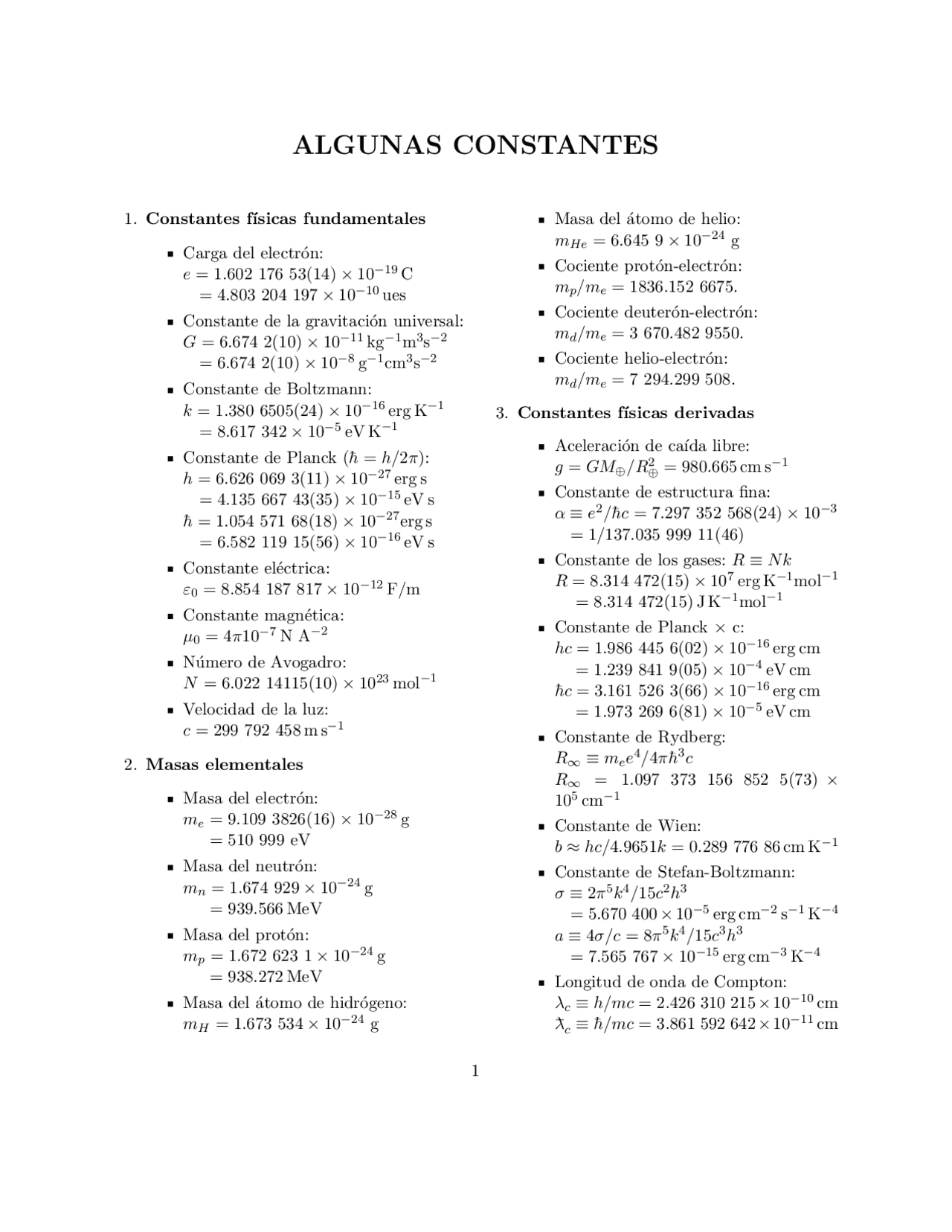 Constantes Físicas: Valores de las Constantes Físicas Básicas y ...