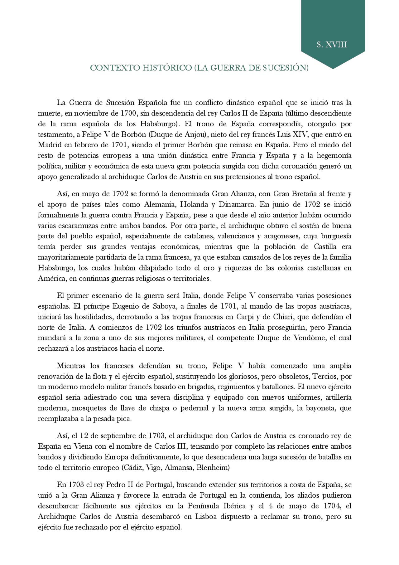 Contexto HistÓrico La Guerra De SucesiÓn S Xviii Monografías
