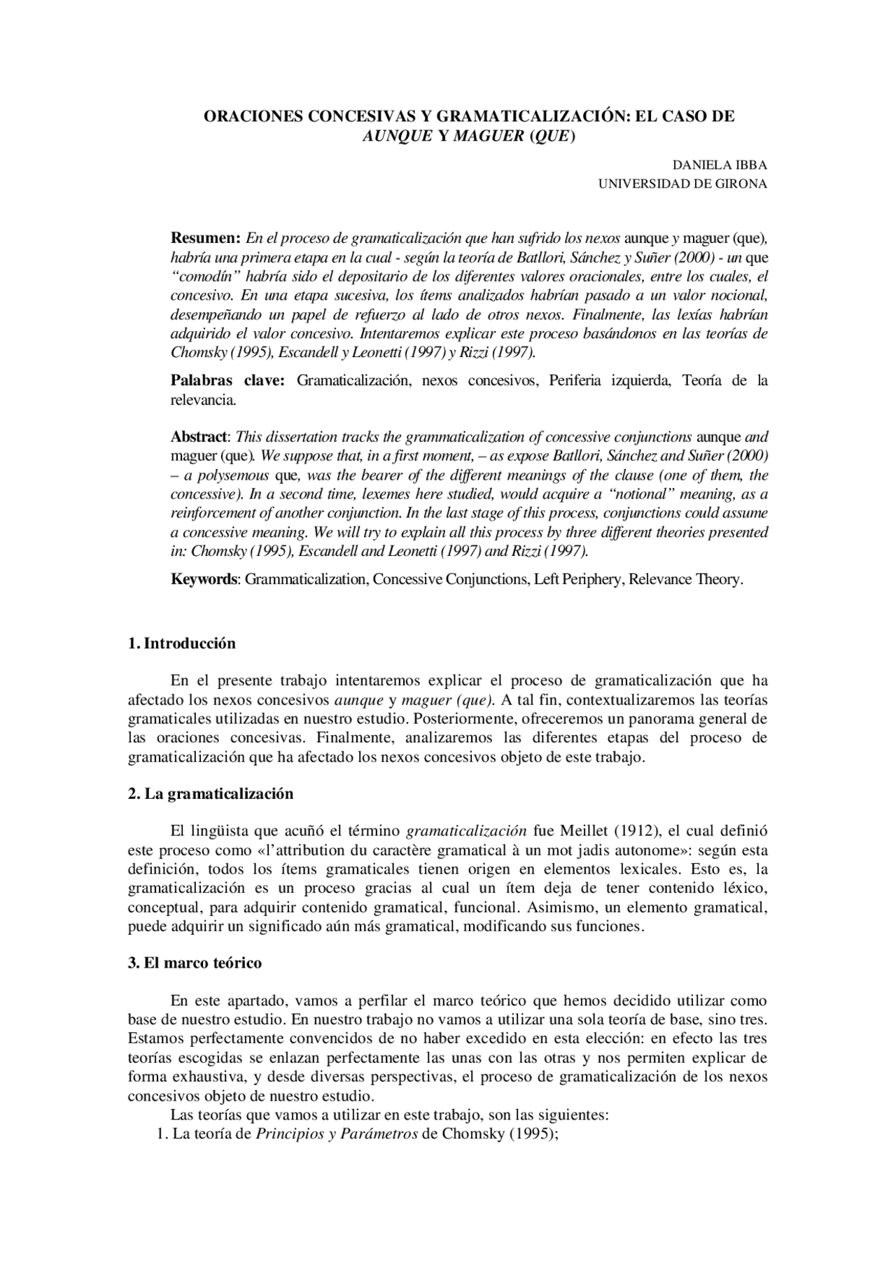 Oraciones concesivas y gramaticalización: el caso de aunque ...