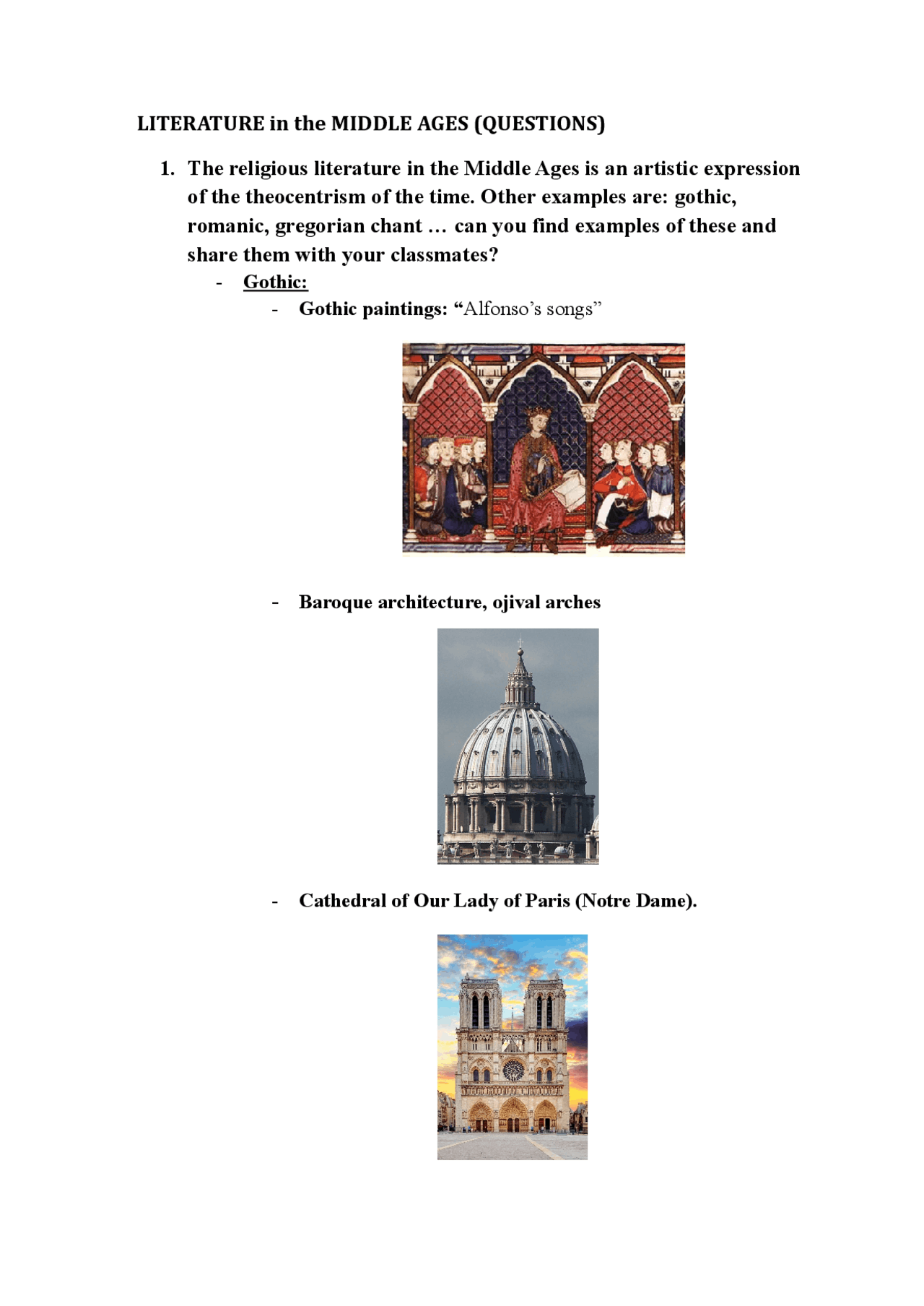 Literatura en la edad media | Ejercicios de Literatura Universal | Docsity