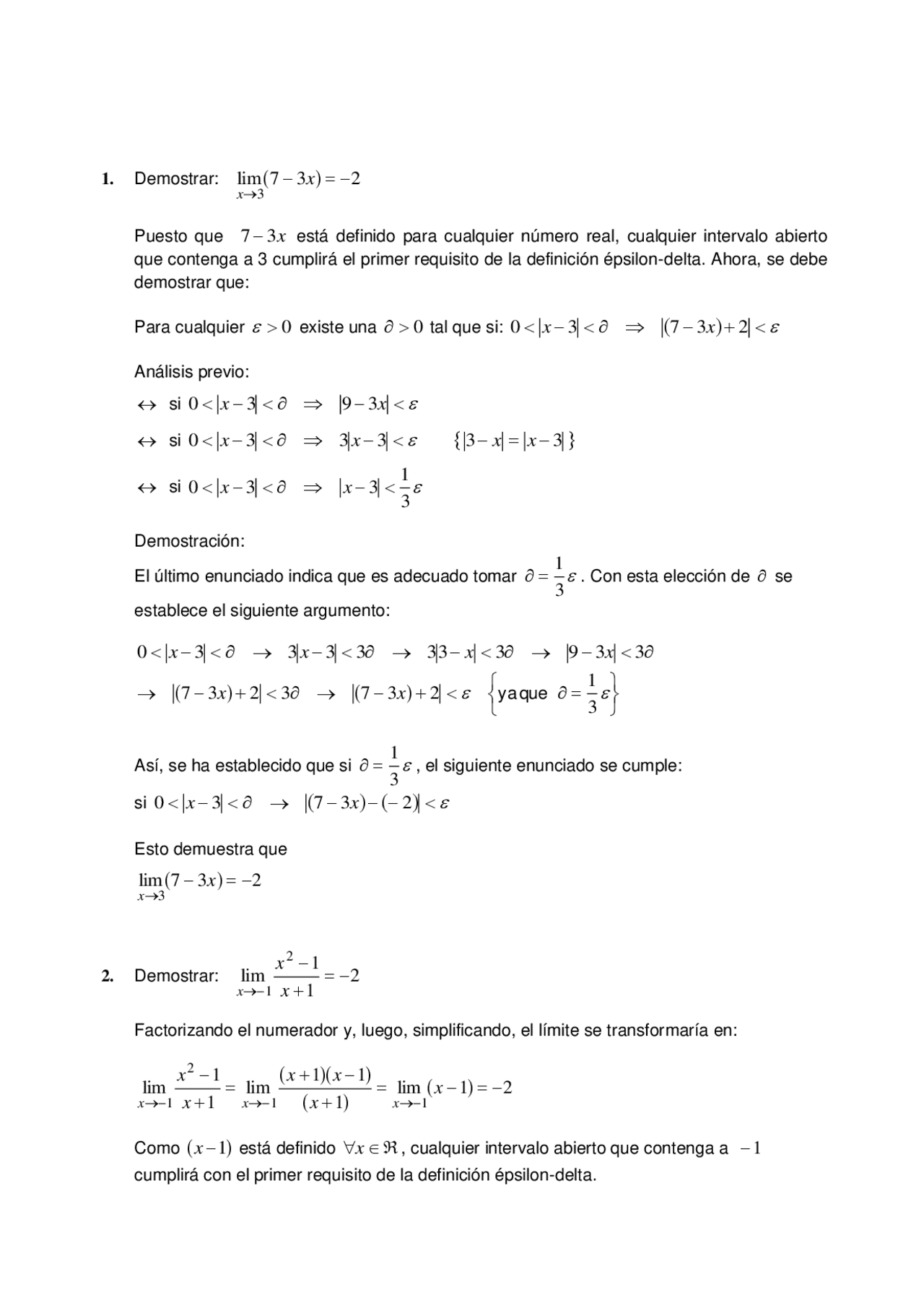 Ejercicios Limites 1 Ejercicios De Cálculo Docsity