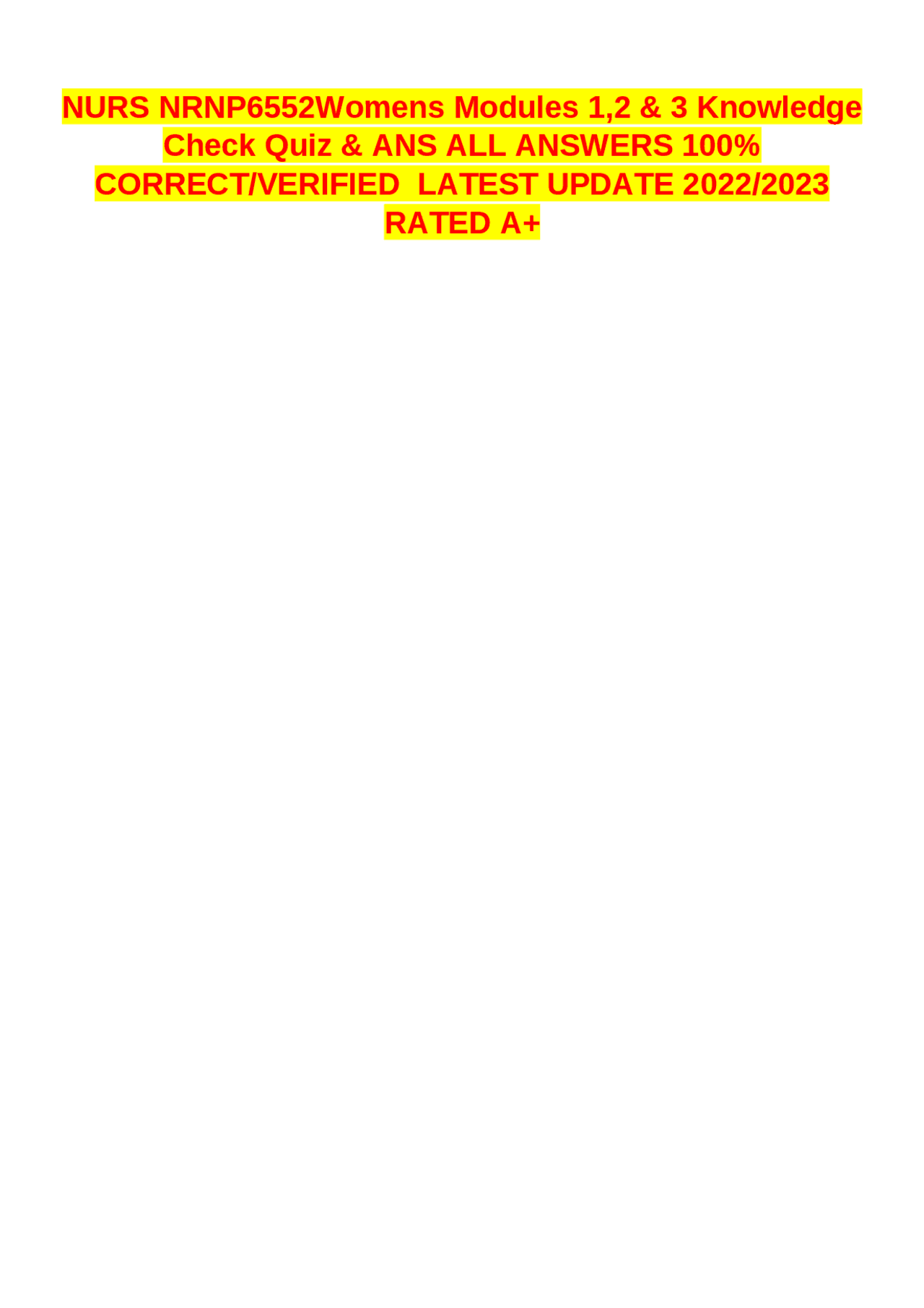 Nurs Nrnp6552womens Modules 12 And 3 Knowledge Check Quiz And Ans All