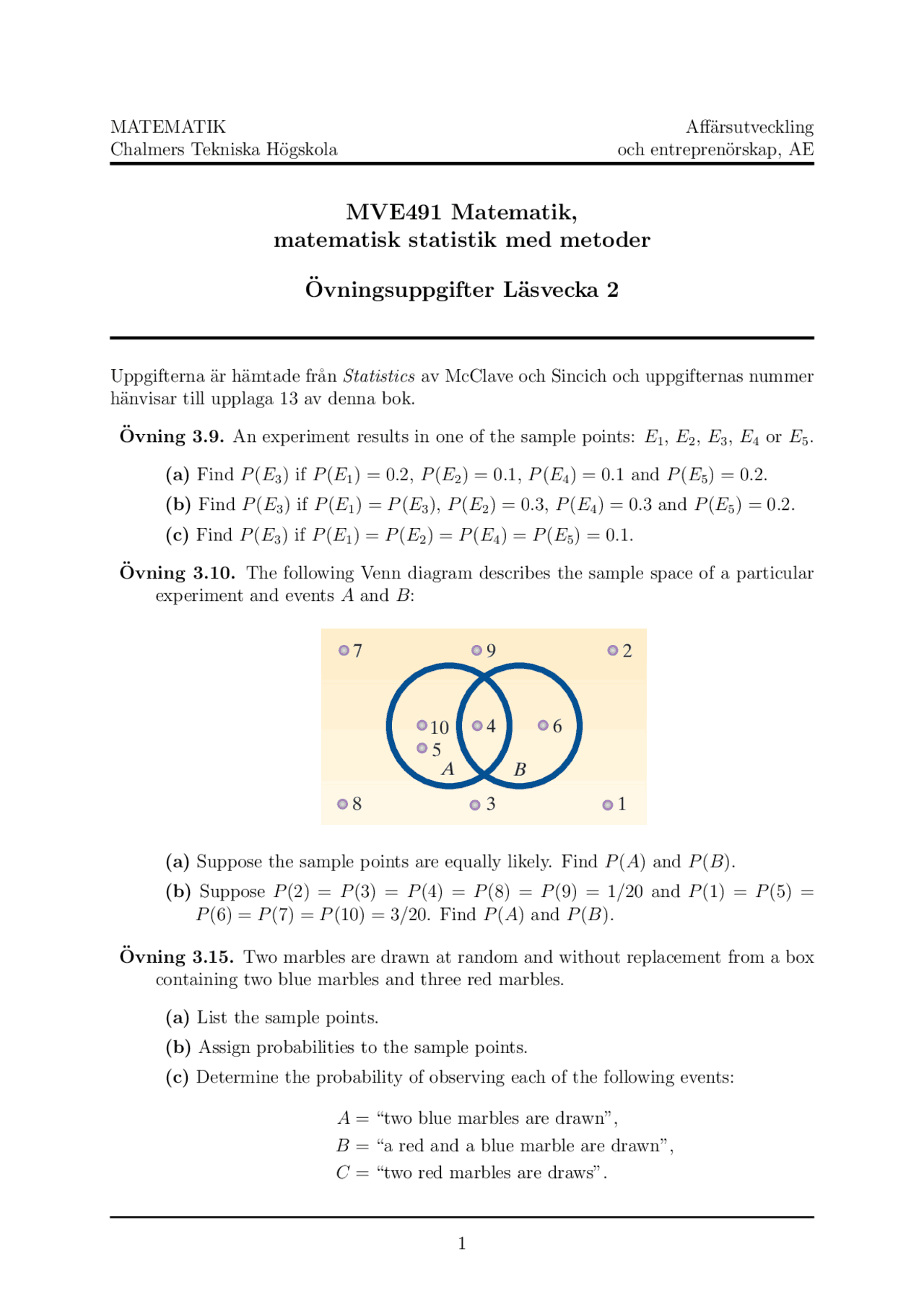 MVE491 Matematik, matematisk statistik med metoder ... | Study notes ...