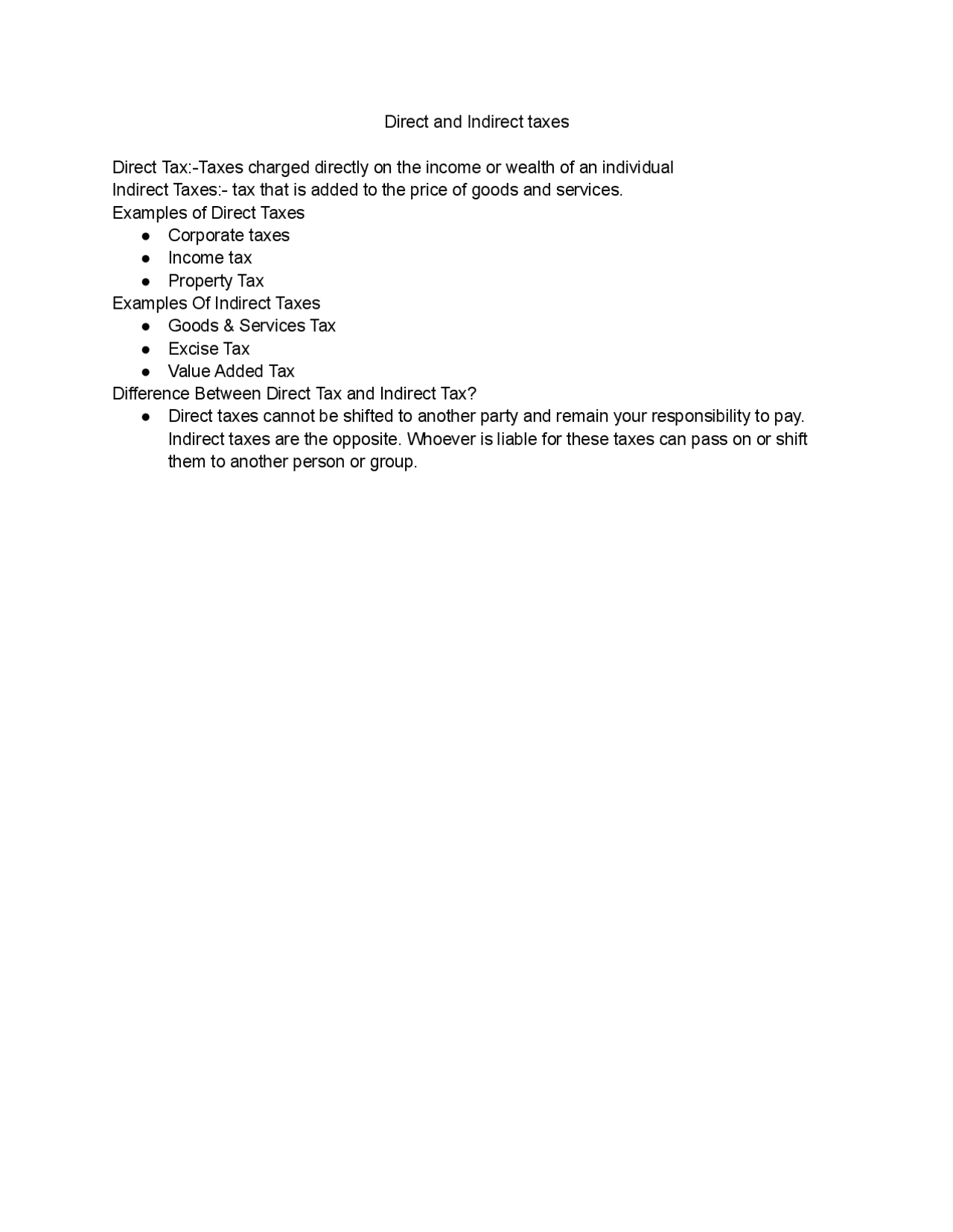 Direct And Indirect Taxes Lecture Notes Business Docsity