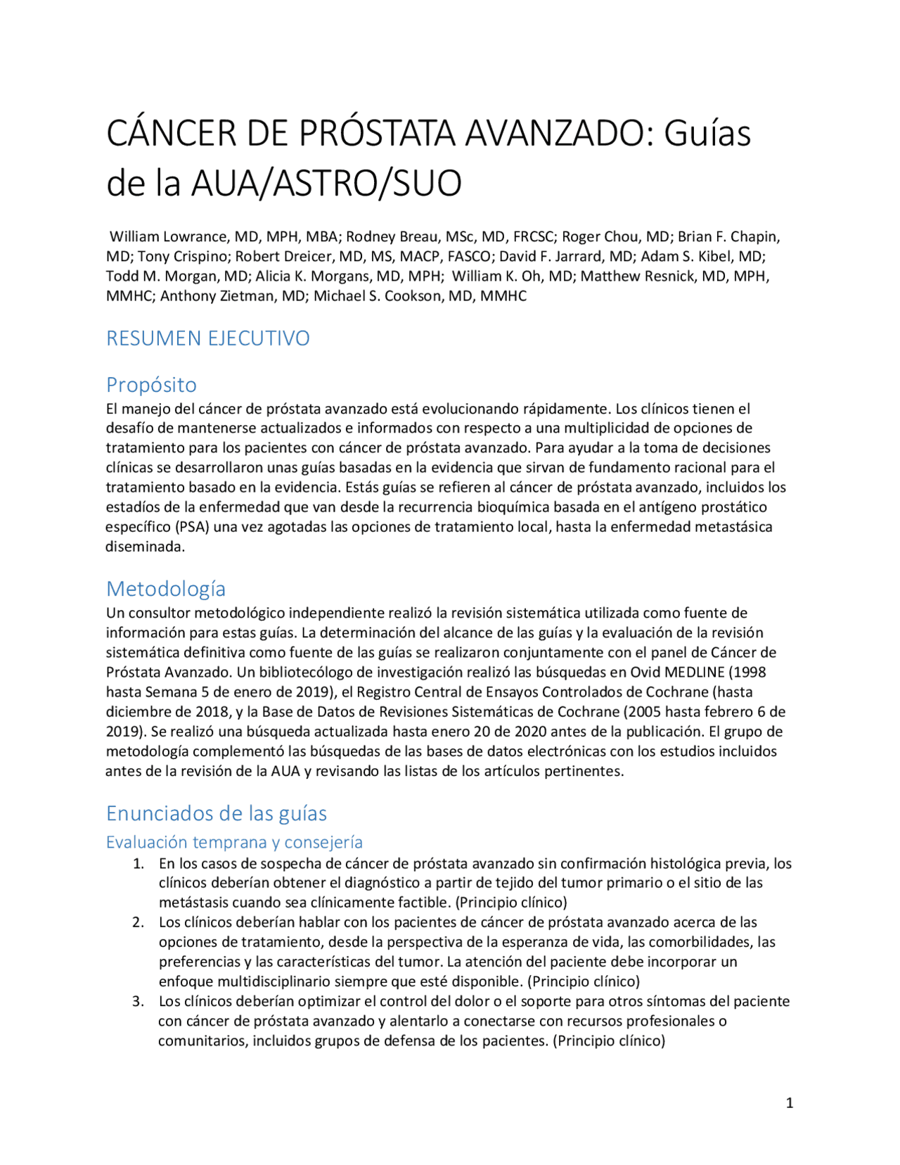 CÁncer De PrÓstata Avanzado Guías De La Aua Resúmenes De