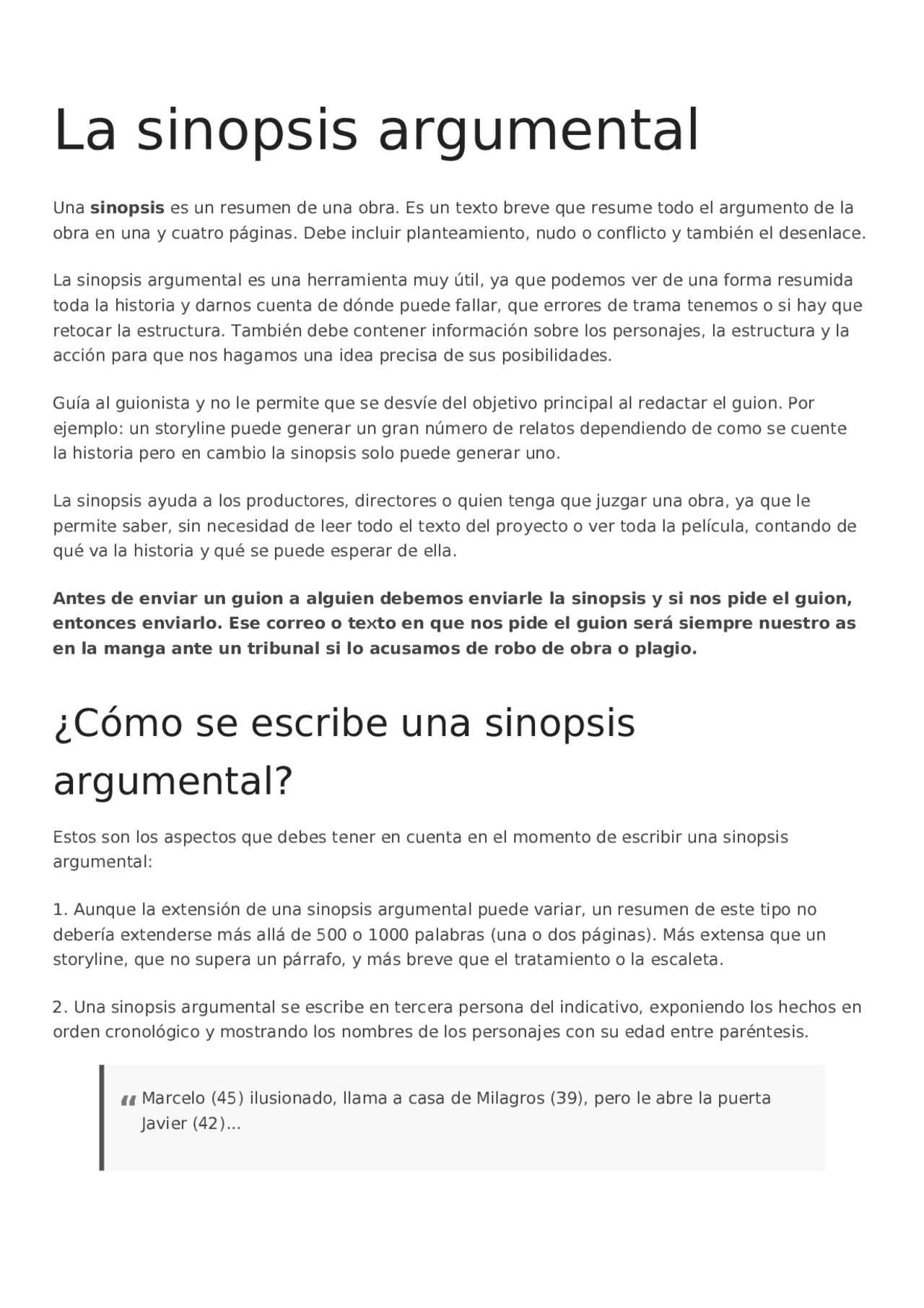 La sinopsis argumental | Apuntes de Historia | Docsity
