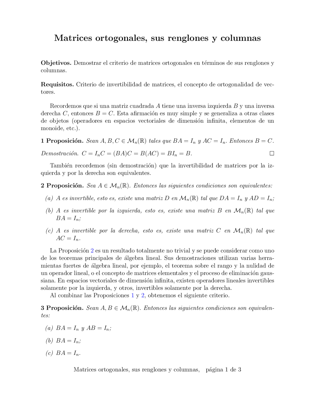 Matrices Ortogonales Sus Renglones Y Columnas Monografías Ensayos