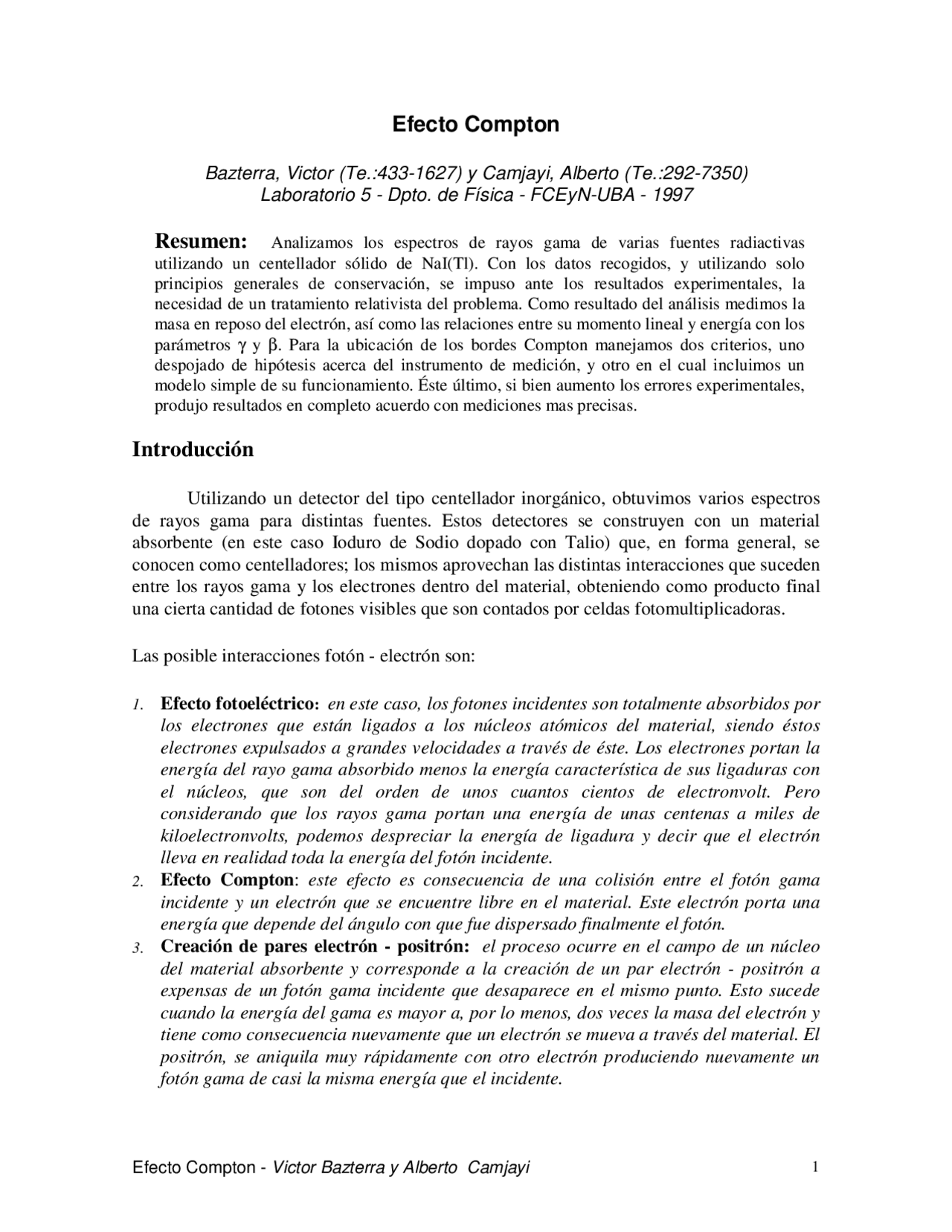 Efecto Compton Introducción | Resúmenes de Física | Docsity