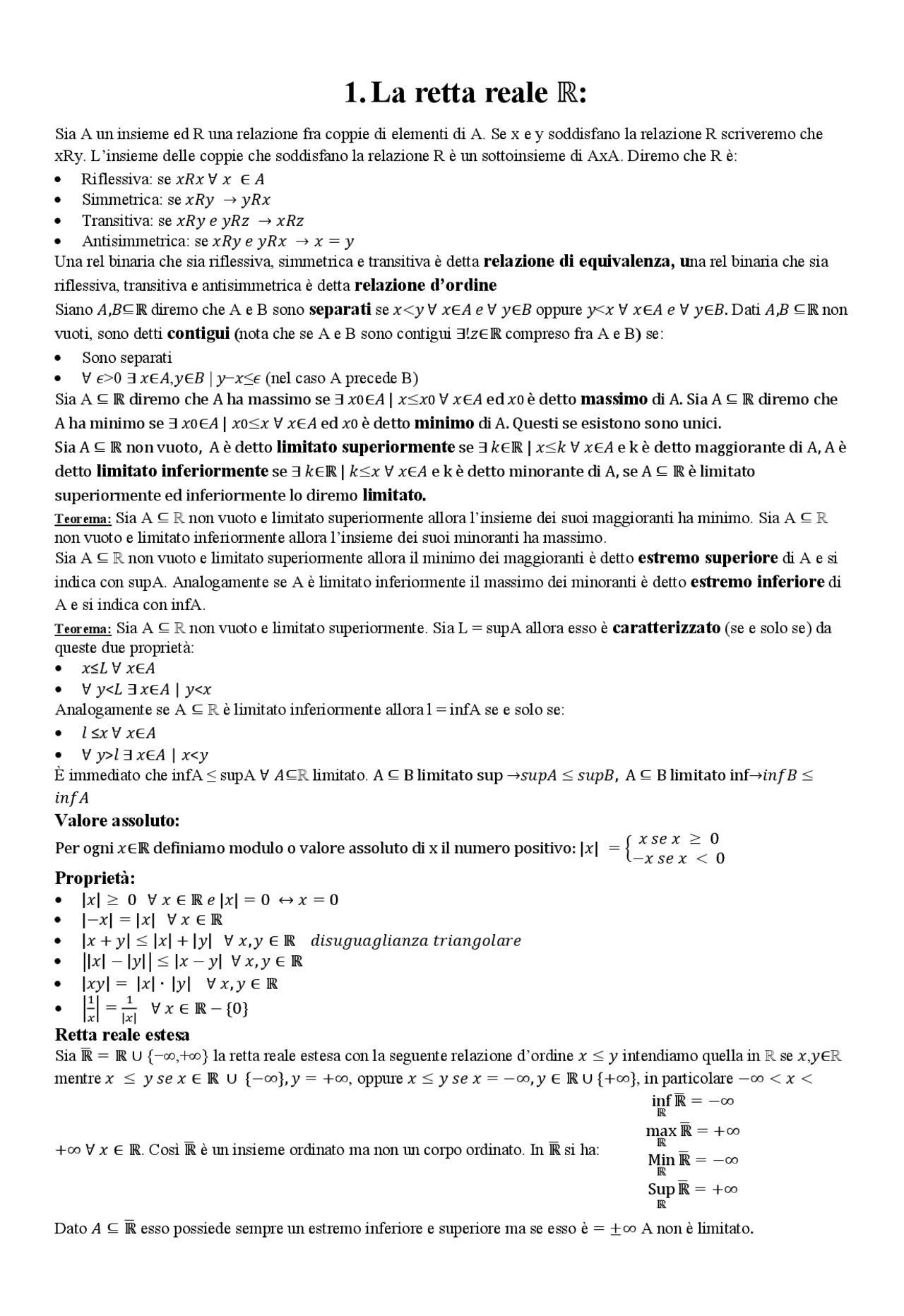Riassunto Generale Analisi I Schemi E Mappe Concettuali Di Analisi Matematica I Docsity