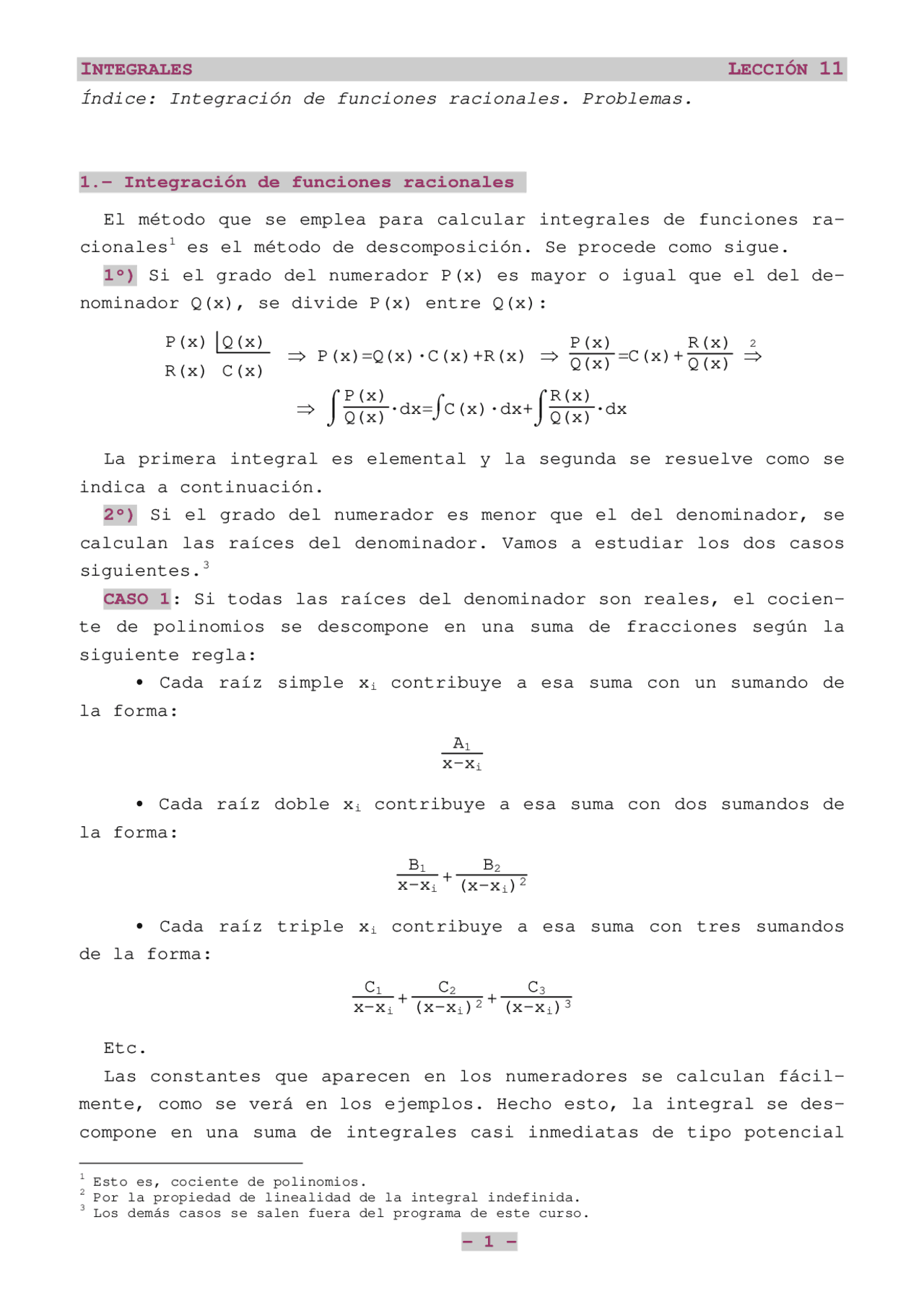 Integración de funciones racionales: método de descomposición y ...