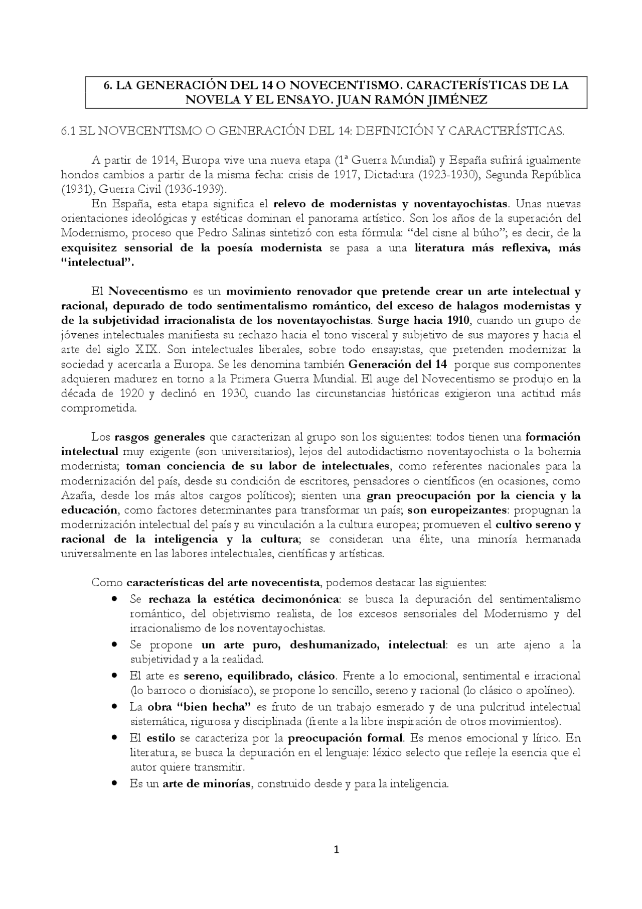 El Novecentismo o Generación del 14: Definición y Características ...