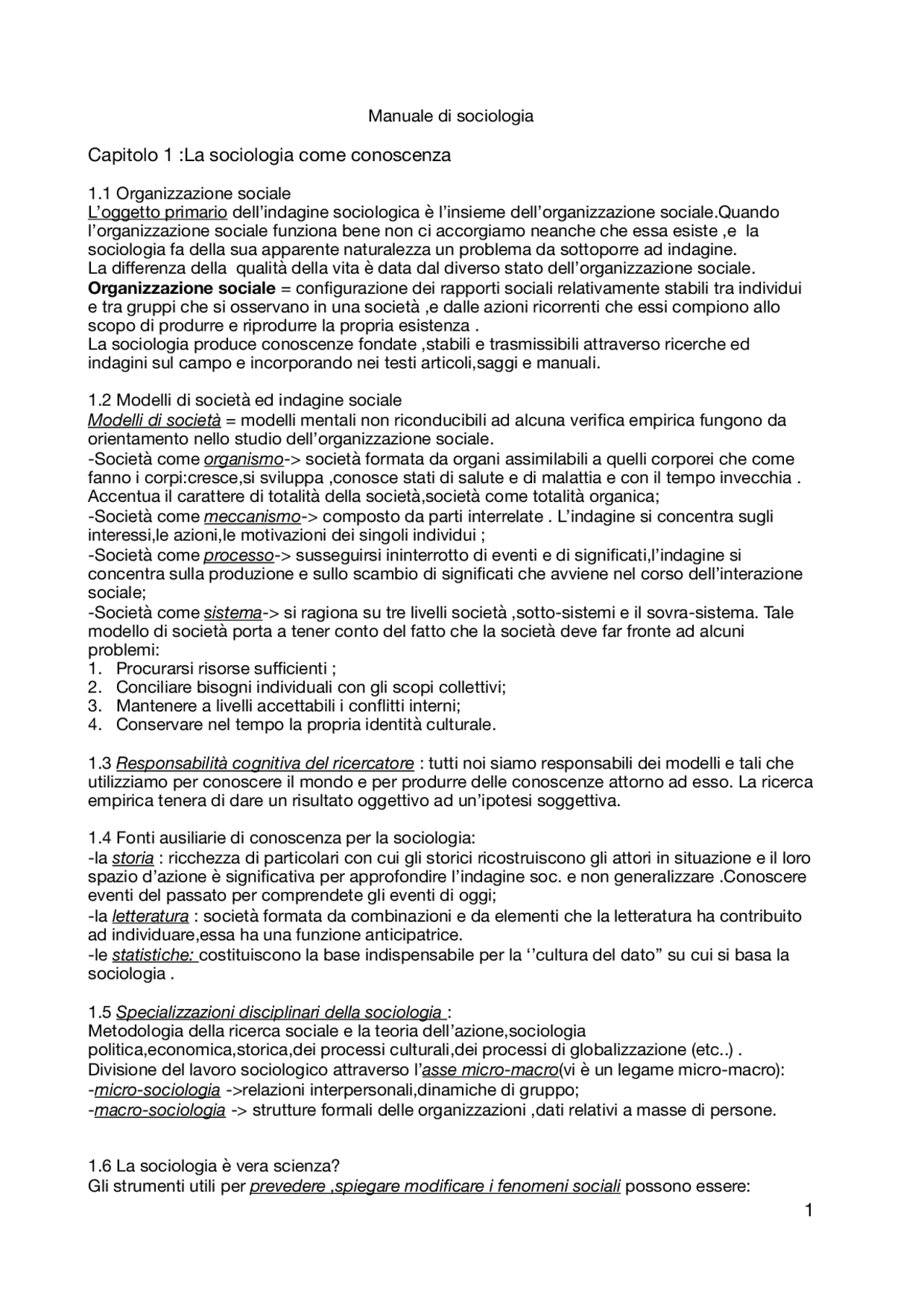 Riassunto Manuale di sociologia Luciano Gallino | Resúmenes de ...