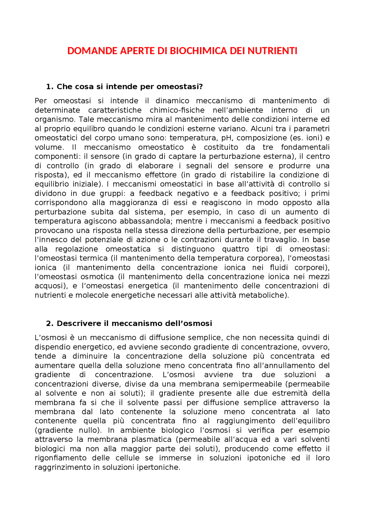 Domande Aperte Di Biochimica Dei Nutrienti Prof Maria Carla