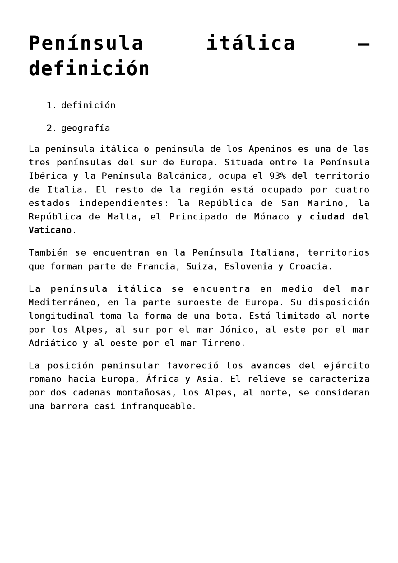 Península itálica | Resúmenes de Geografía | Docsity