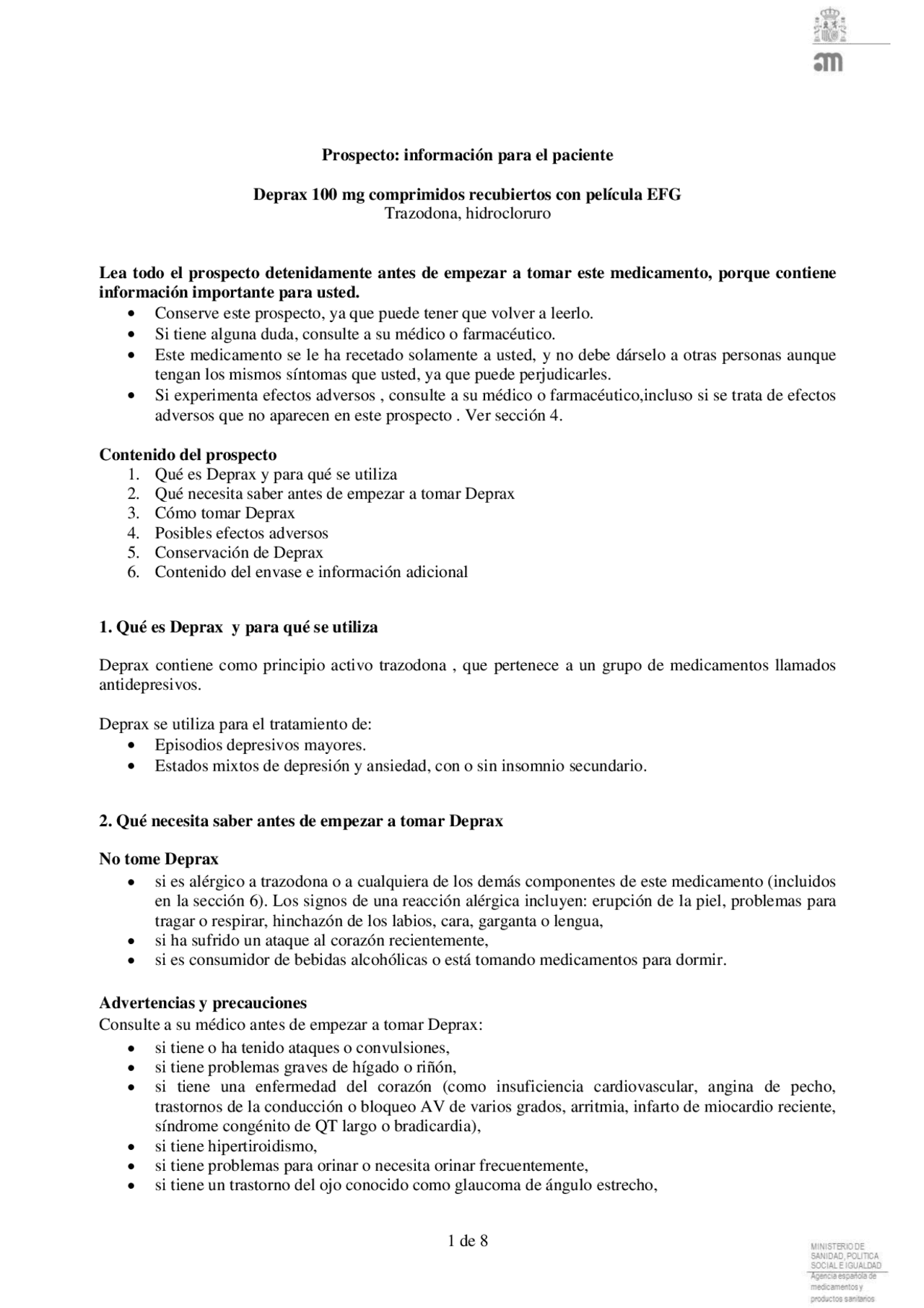 Información para el paciente Deprax 100 mg comprimidos ... | Apuntes de ...