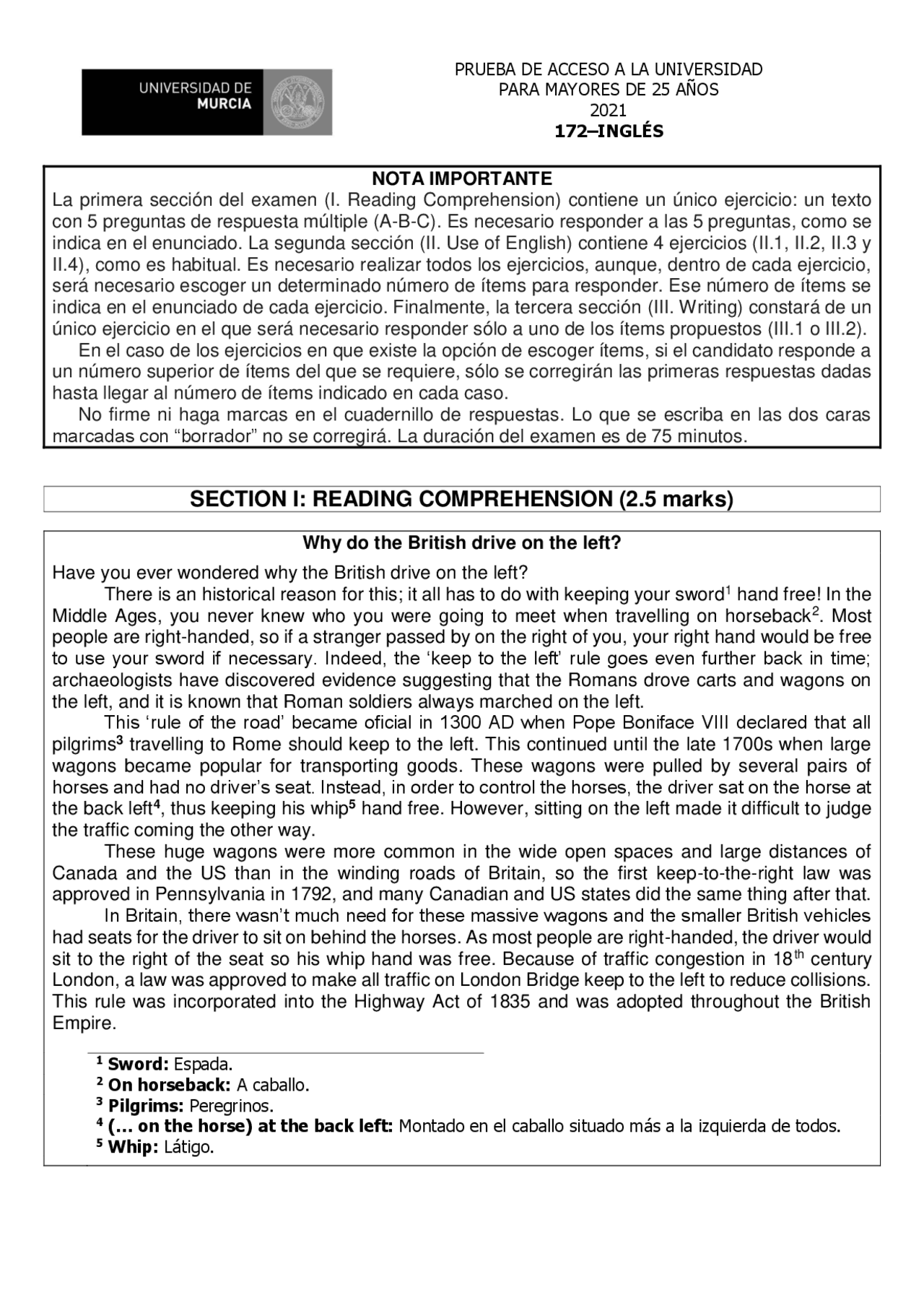 SECTION I: READING COMPREHENSION (2.5 marks) | Ejercicios de Inglés ...