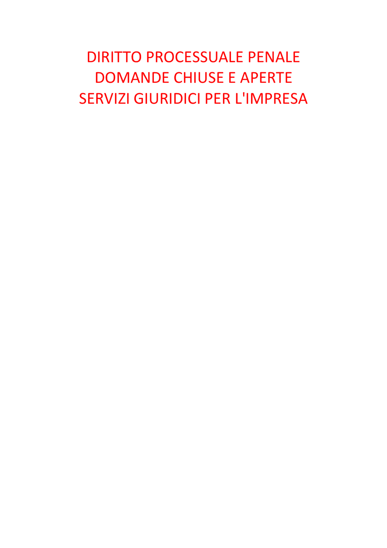 Diritto Processuale Penale Domande Chiuse E Aperte Ecampus Prove D
