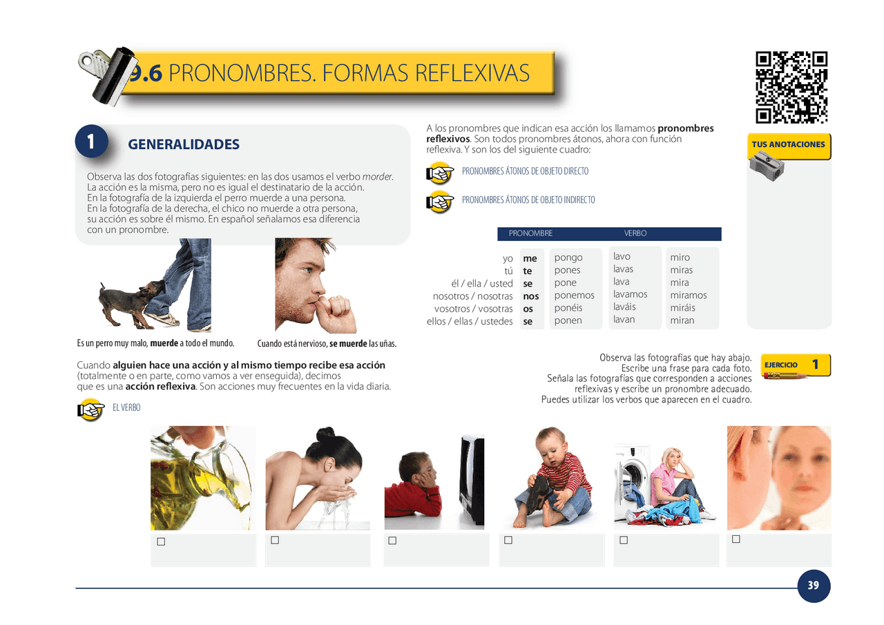 9.6 pronombres. formas reflexivas | Ejercicios de Yoga | Docsity