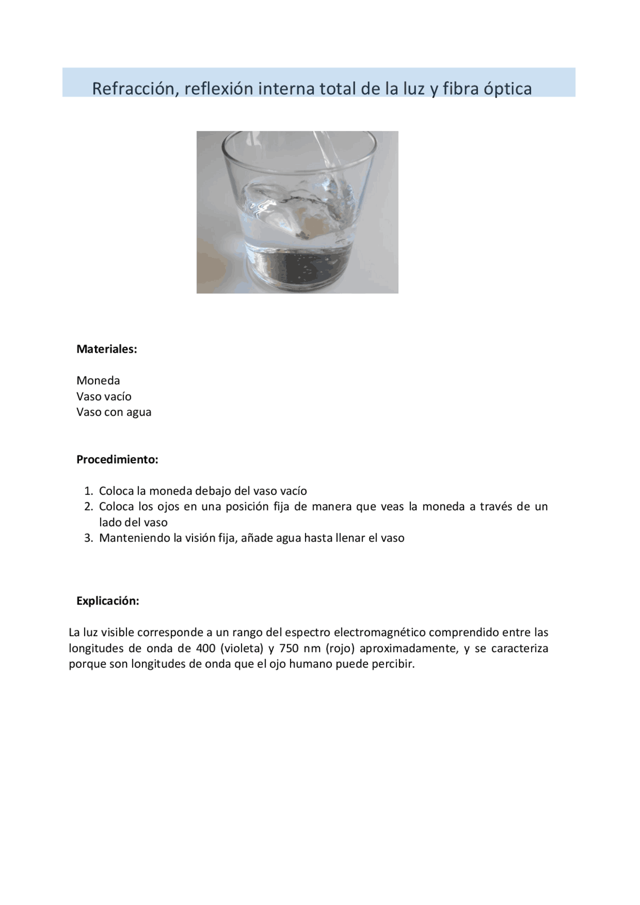Refracción, reflexión interna total de la luz y fibra óptica | Exámenes ...