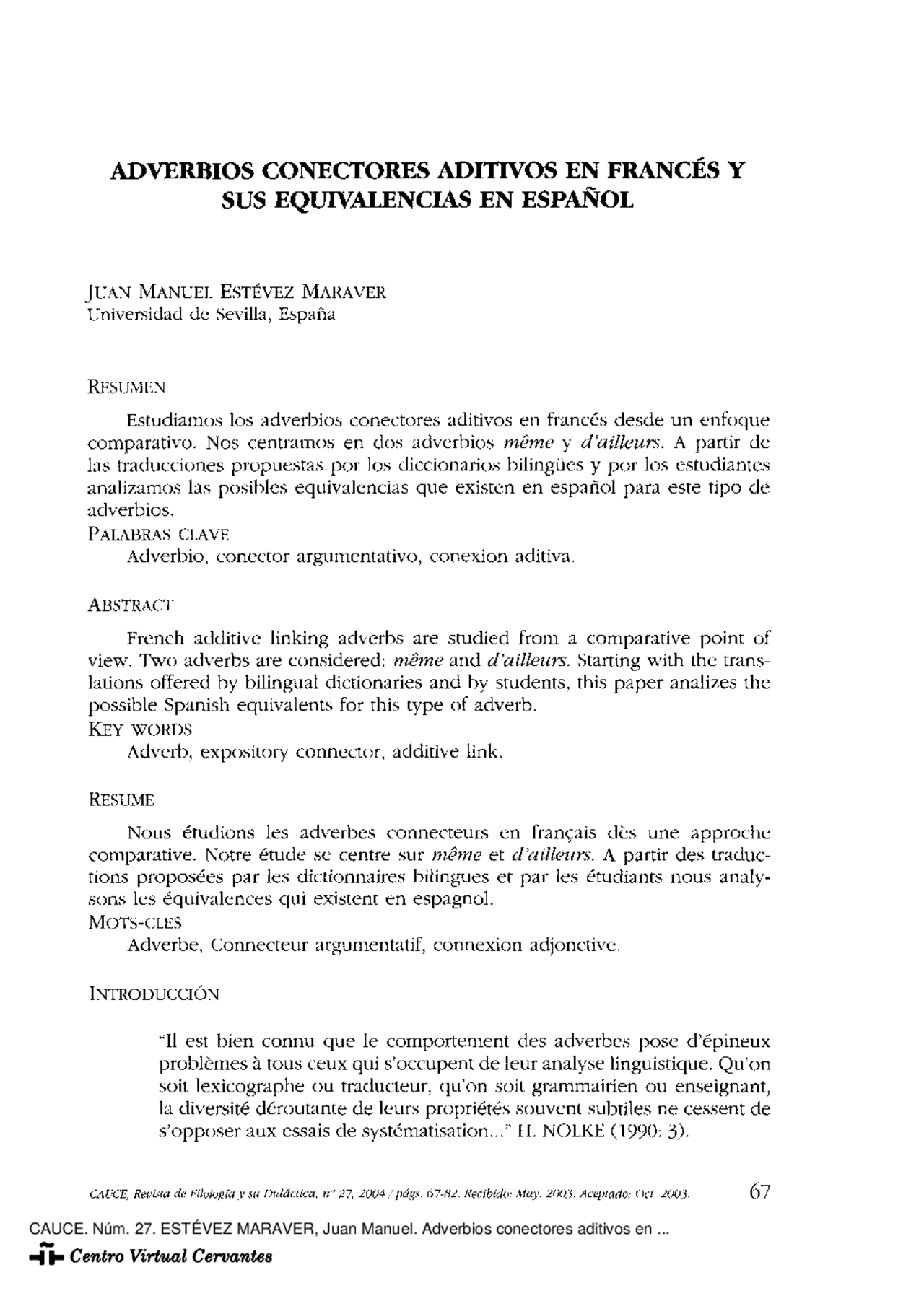 Adverbios conectores aditivos en francés y sus equivalencias ...