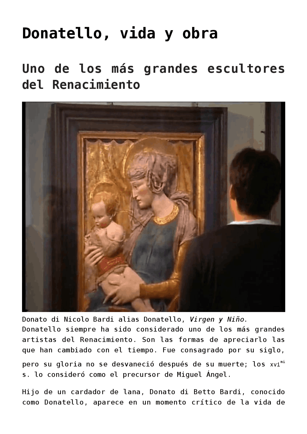 Donatello Vida Y Obra Exámenes De Arte Docsity