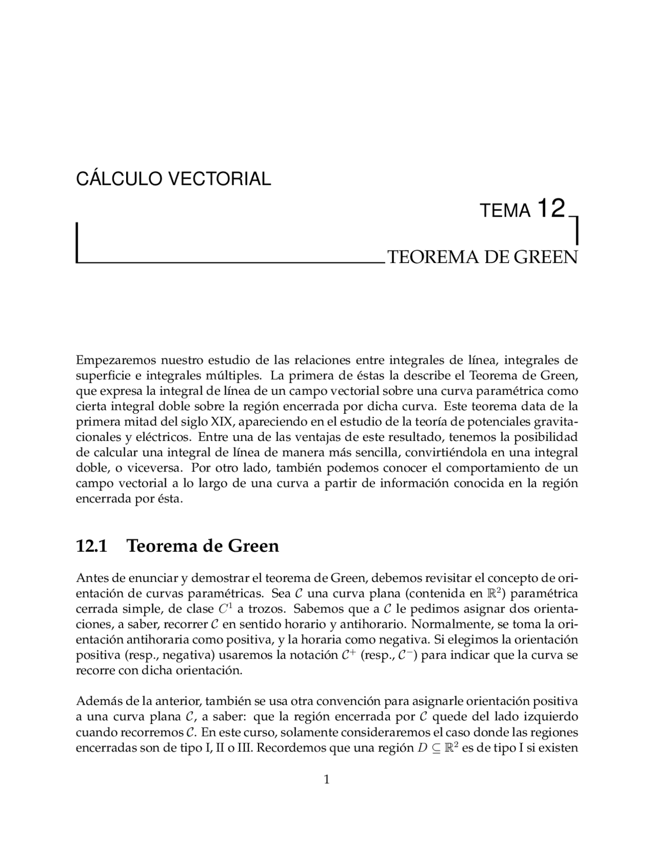 Cálculo Vectorial Tema 12 Teorema De Green Lectures De Calcul Docsity