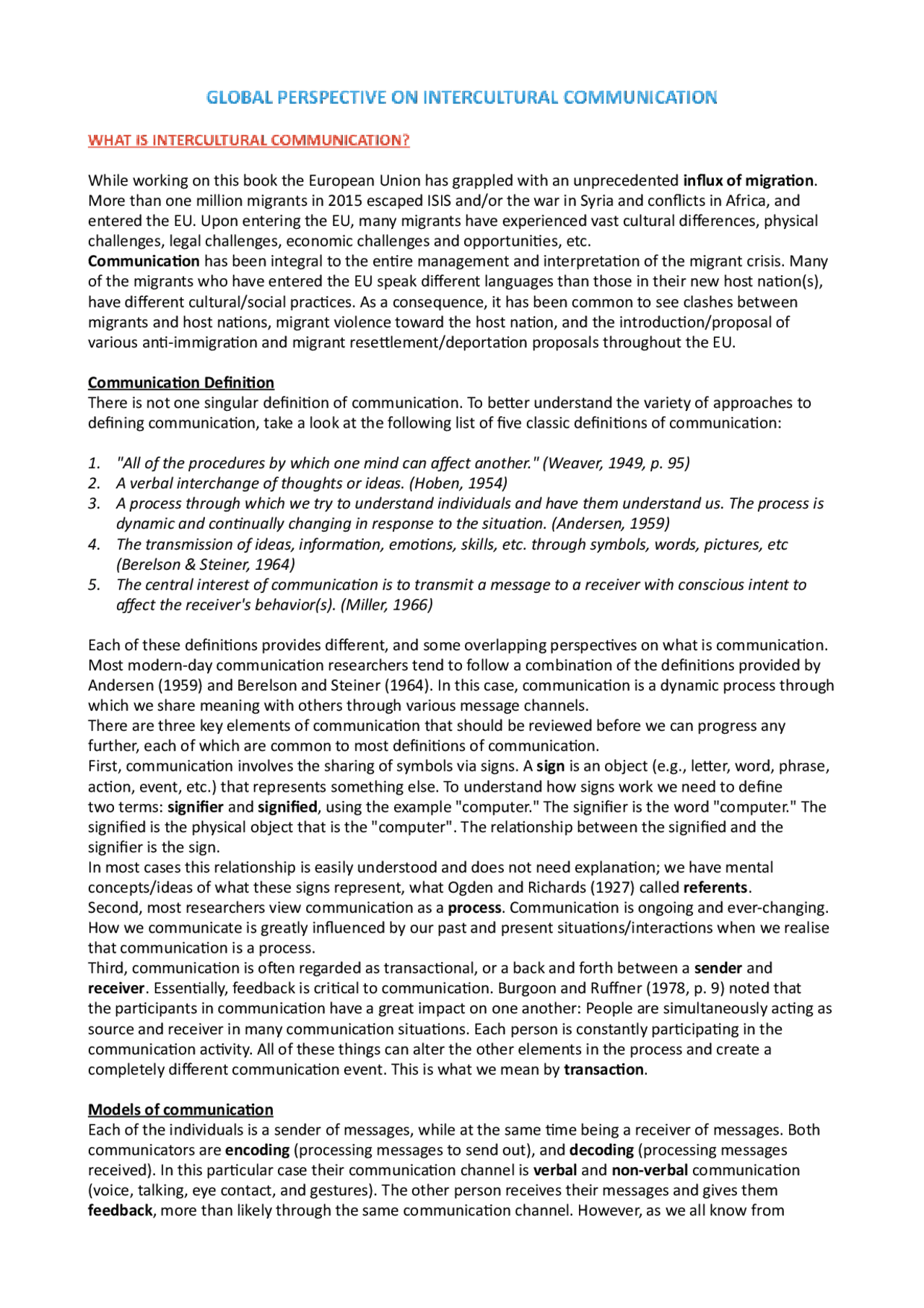 Riassunto libro “GLOBAL PERSPECTIVE ON INTERCULTURAL COMMUNICATION” di ...