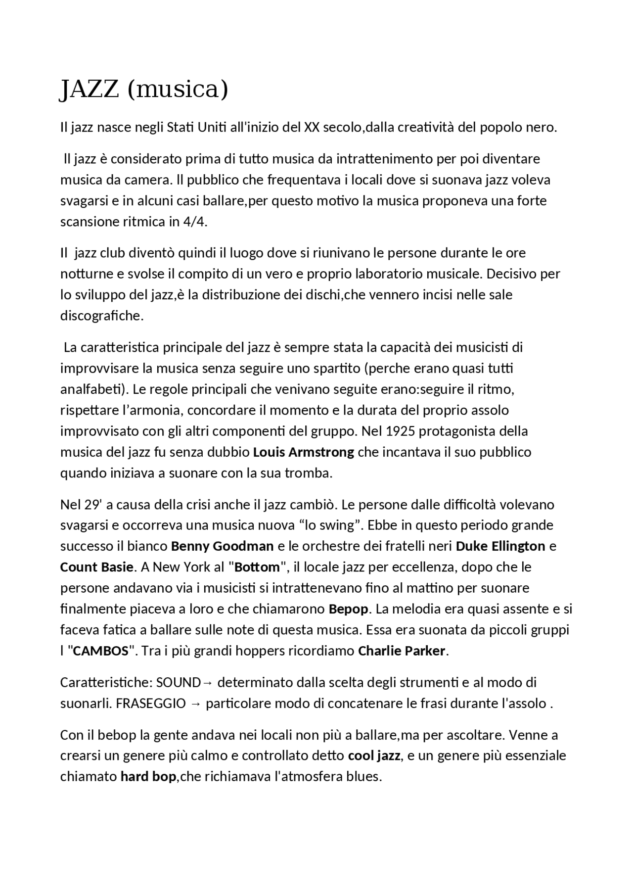 Il jazz nasce negli Stati Uniti | Schemi e mappe concettuali di Storia ...