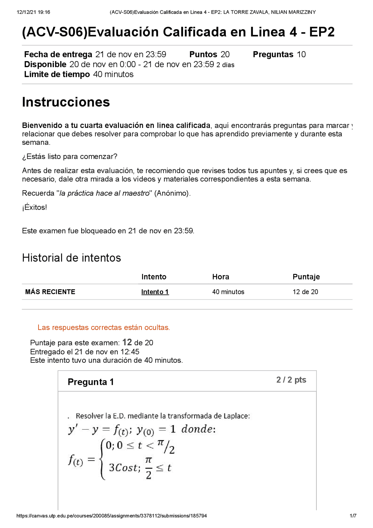Acv S06evaluación Calificada En Linea 4 Ep2 Exámenes De Cálculo