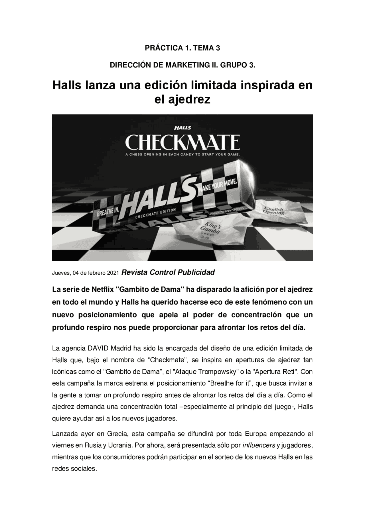 Practica 3 Dirección De Marketing Ii Ejercicios De Marketing Docsity