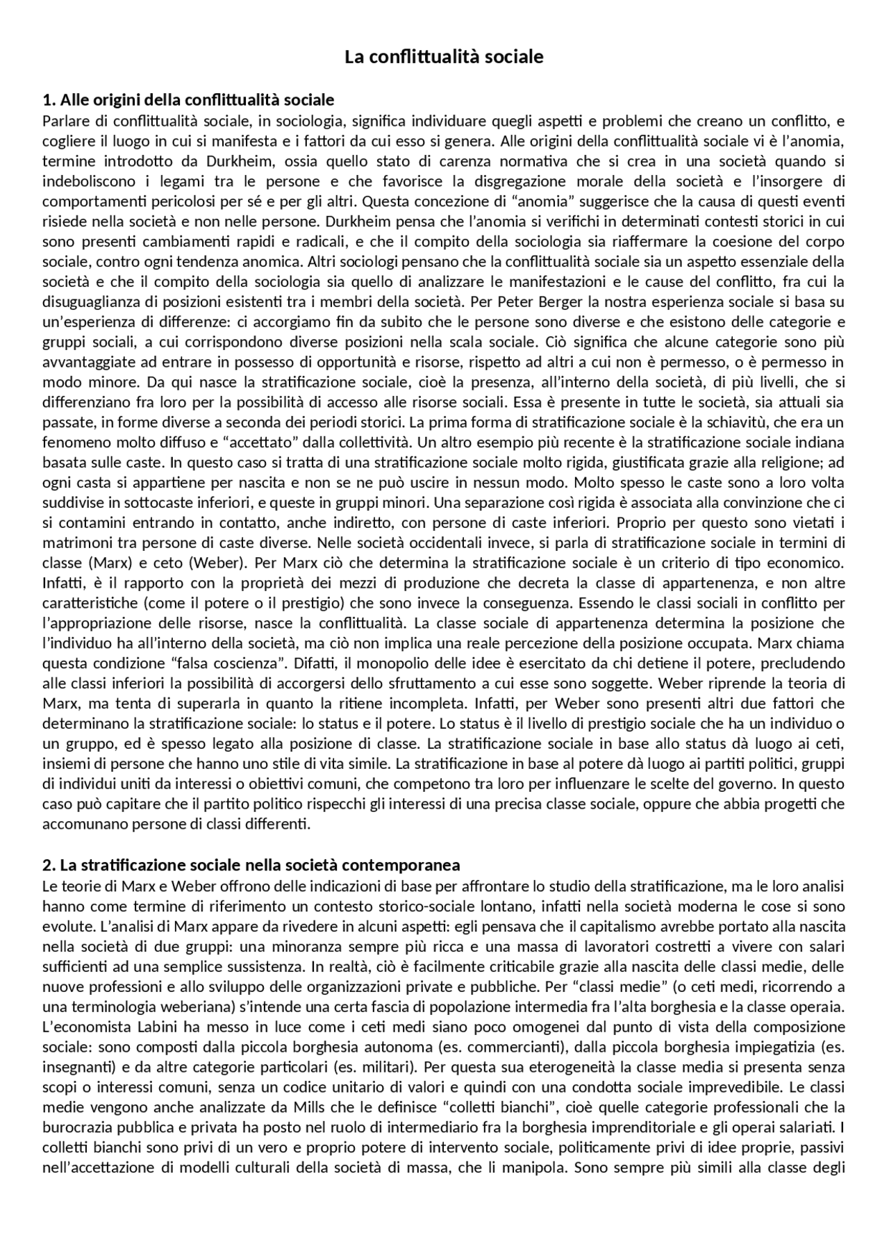 La Conflittualità Sociale Sintesi Del Corso Di Scienze Umane Docsity