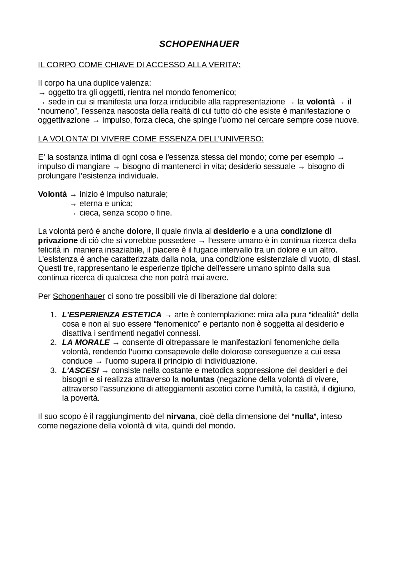 Schopenhauer Liceo Linguistico Appunti Di Filosofia Docsity