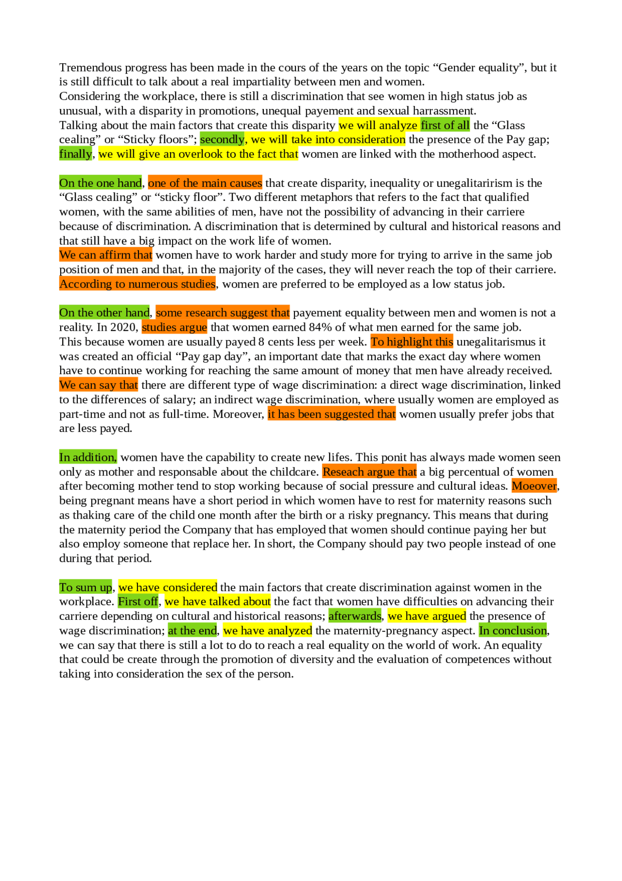 Essay Inglese Gender Equalities Esercizi Di Lingua Inglese Docsity