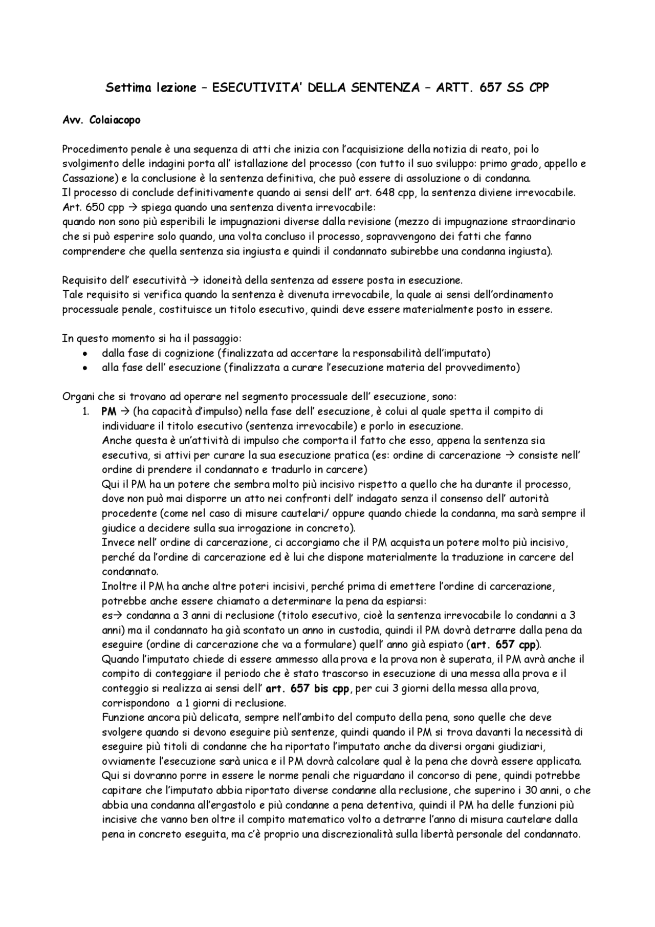 Lezione Esecutivita Della Sentenza Artt 657 Ss Cpp Appunti Di