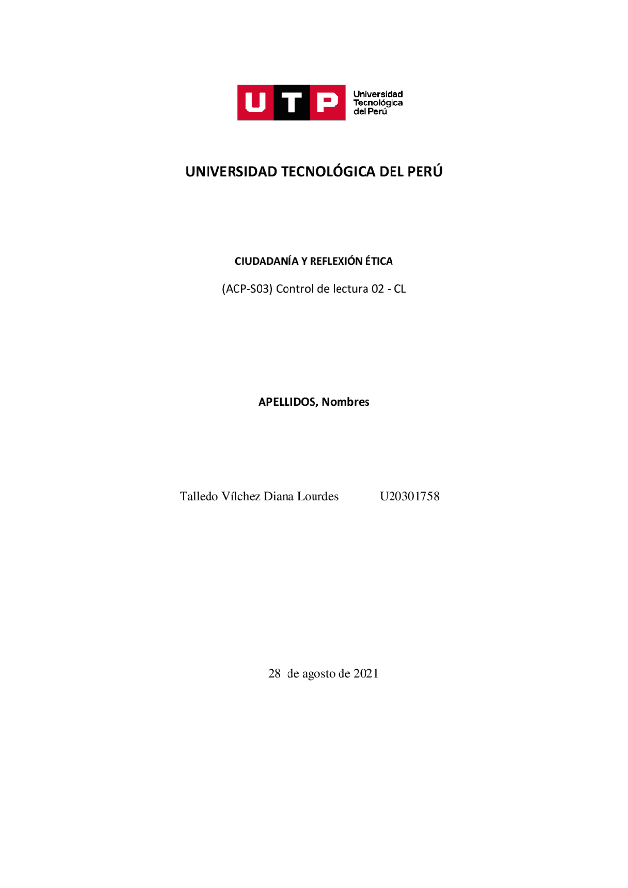 Acp S03 Control De Lectura 02 Cl Exámenes De Ética Docsity