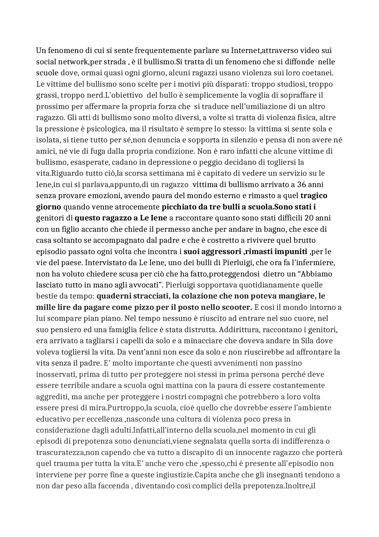 Bullismo Tema Svolto Appunti Di Italiano Docsity