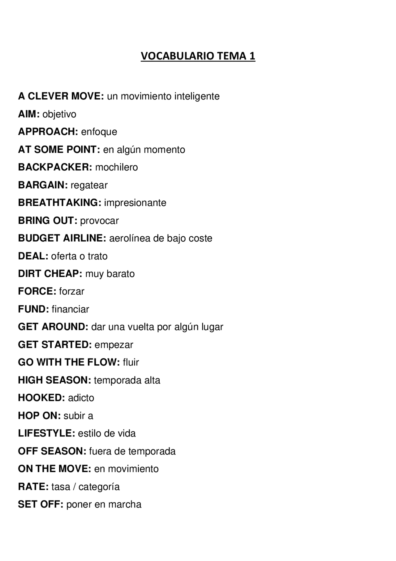 Resumen vocabulario | Apuntes de Inglés | Docsity
