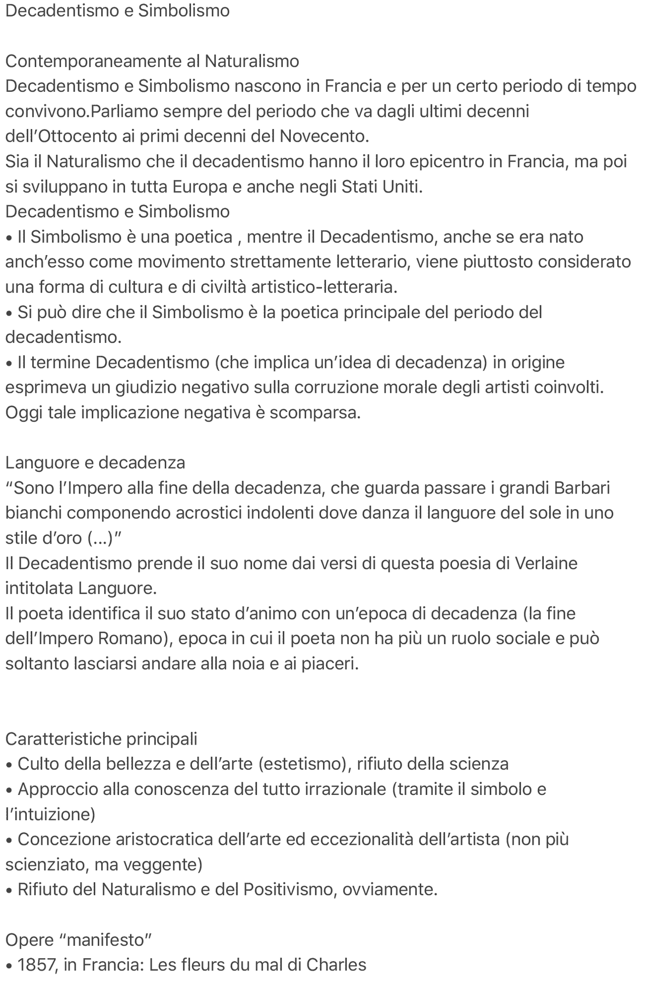 Decadentismo E Simbolismo Appunti Di Italiano Docsity