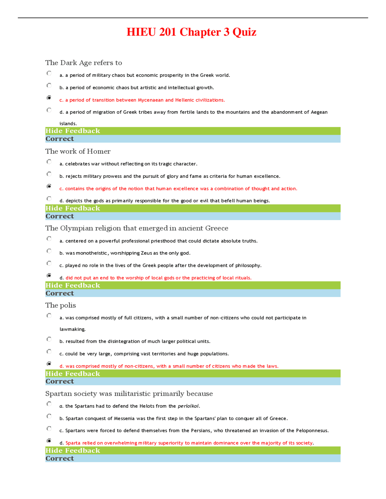 HIEU 201 Chapter 3 Quiz | Exams History | Docsity