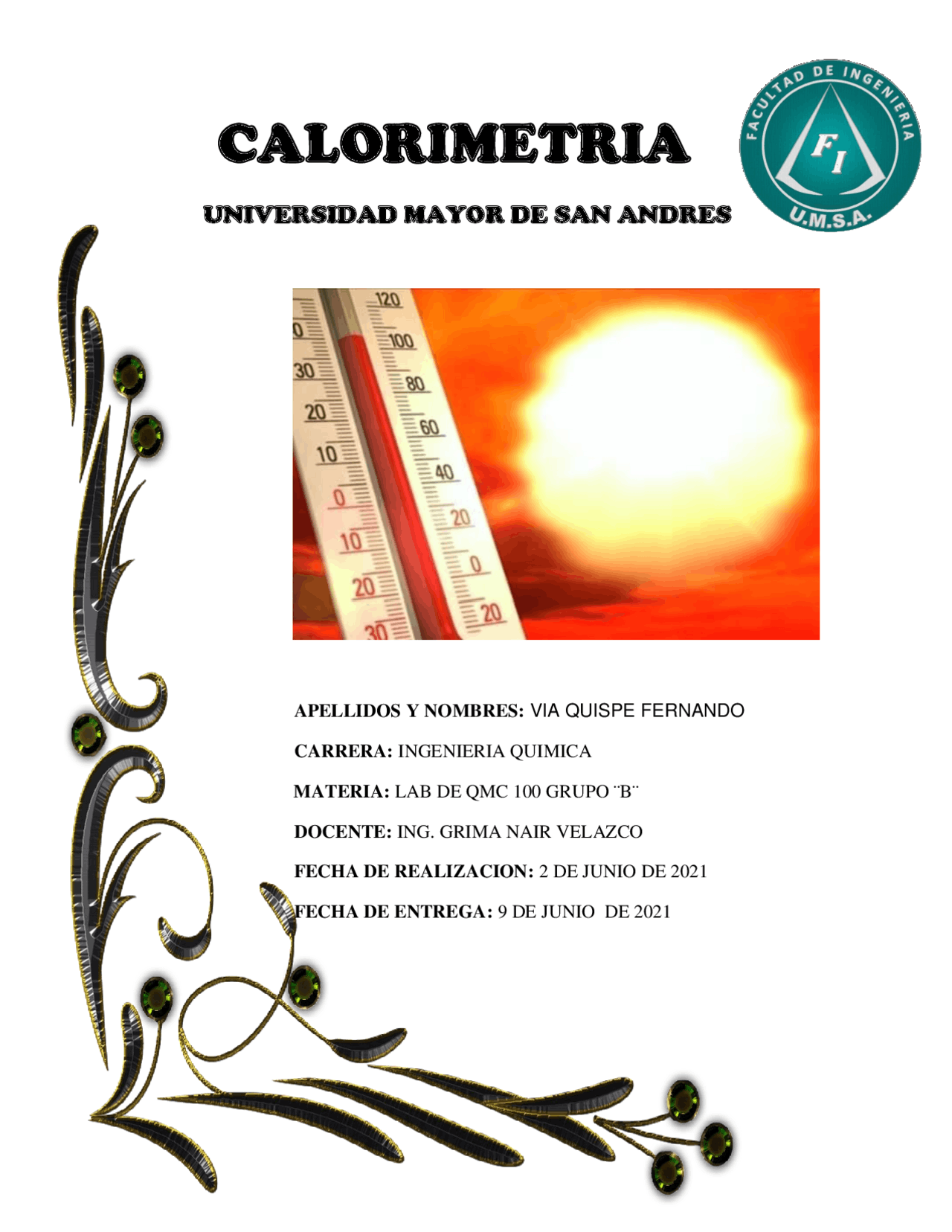 Informe De Calorimetria Apuntes De Química Docsity