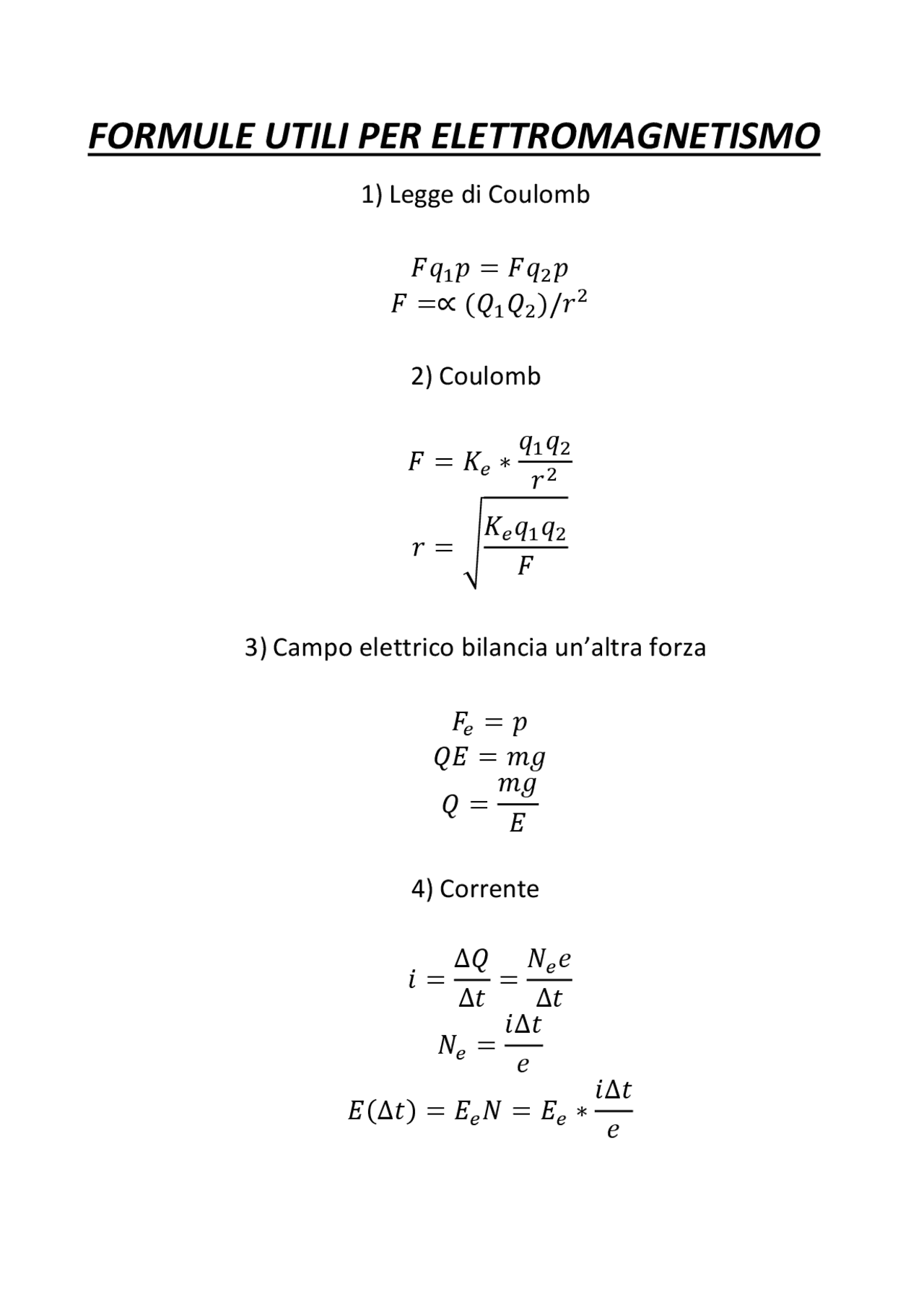Formule Utili Per Elettromagnetismo Schemi E Mappe Concettuali Di