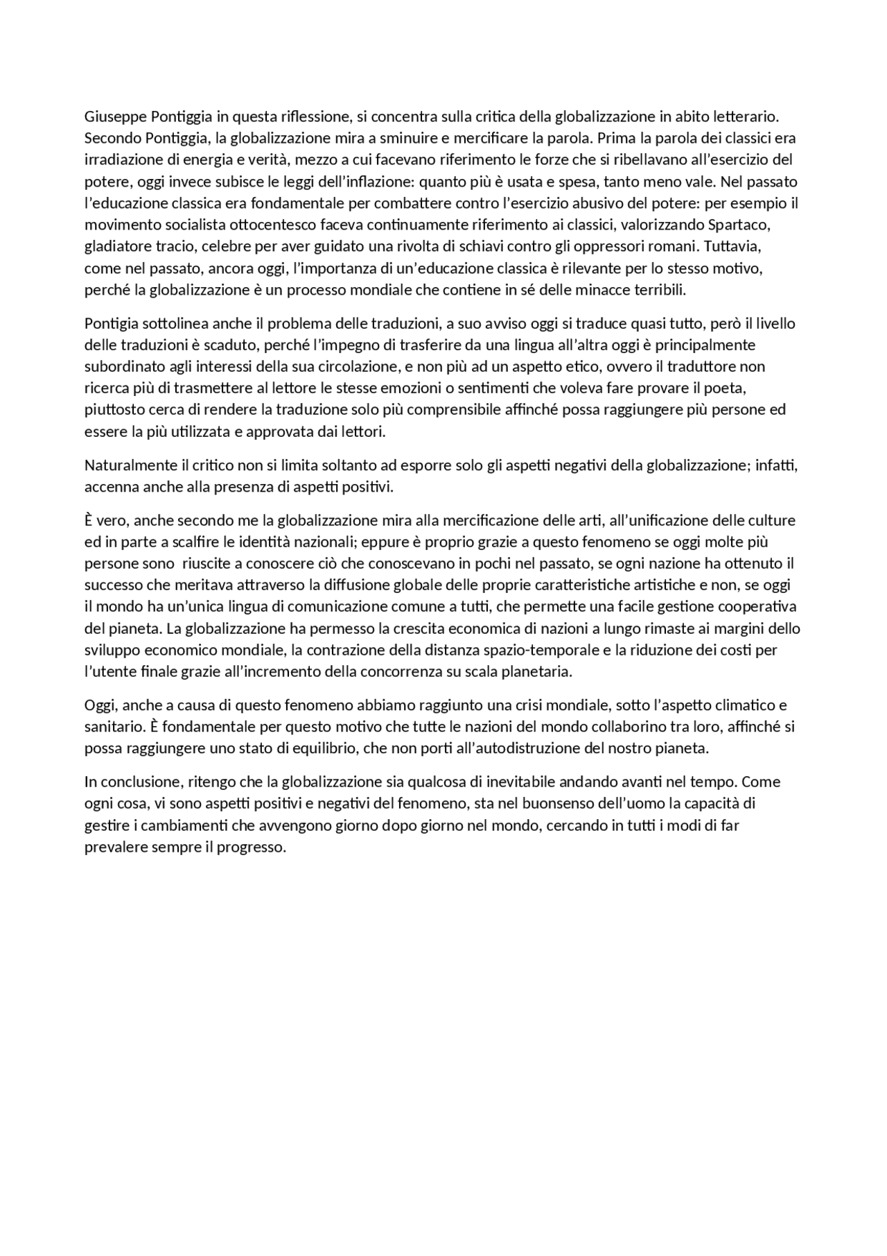 Giuseppe Pontiggia Prova Tip B Sulla Globalizzazione Prove Svolte
