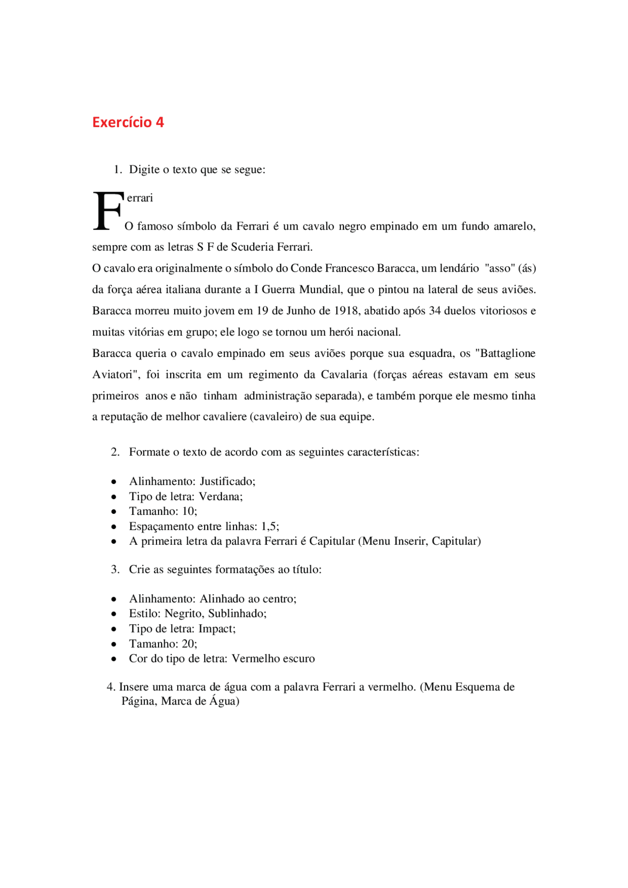 Formatação Microsoft Word Exercícios Português Gramática