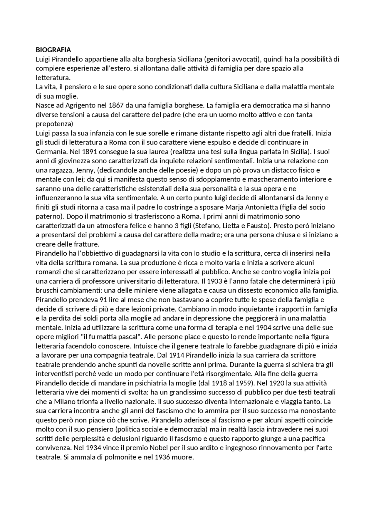 Luigi Pirandello Appunti Definitivi tutto quello che devi sapere | Appunti di Lingue e ...