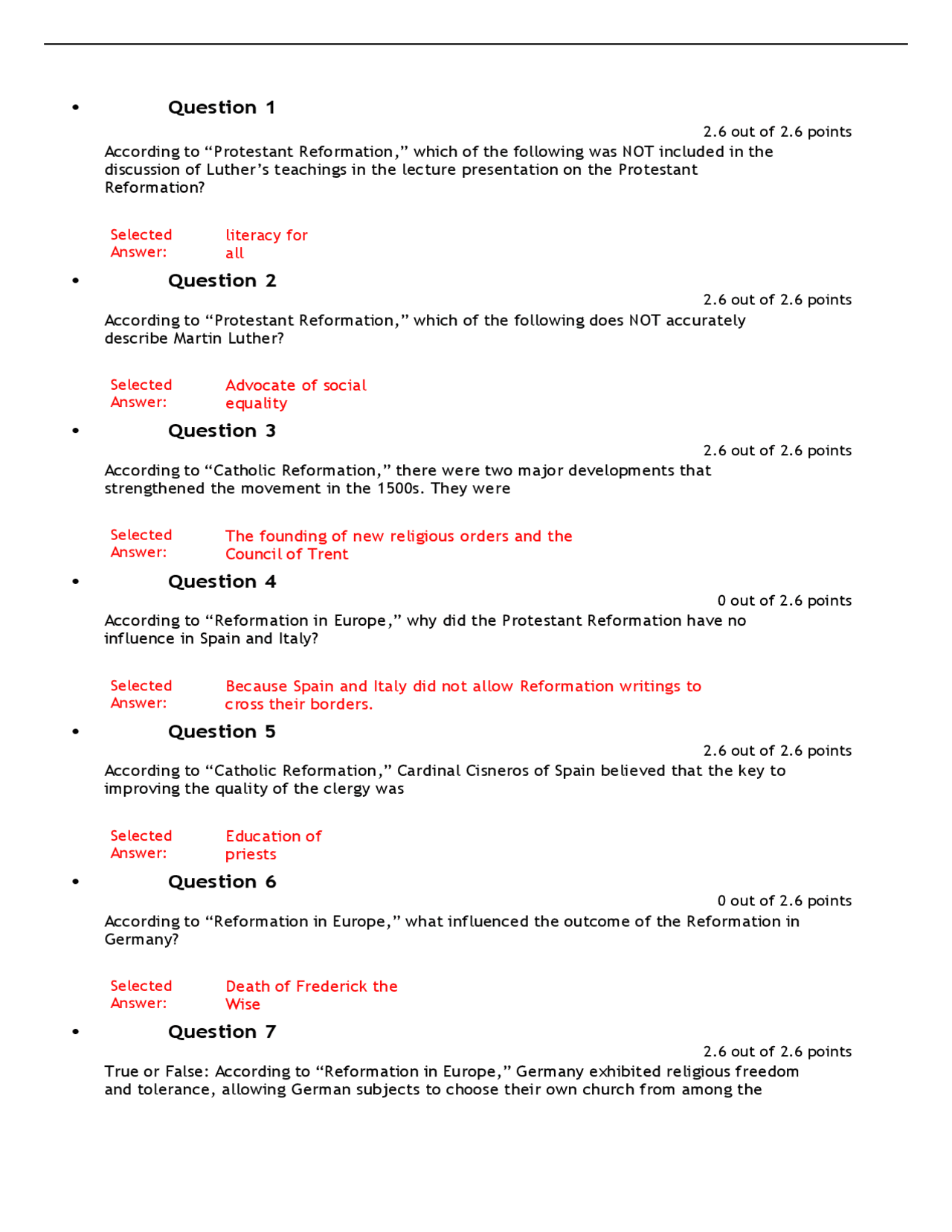 HIEU 201 Lecture Quiz 8 (3 Versions) | Exams History | Docsity