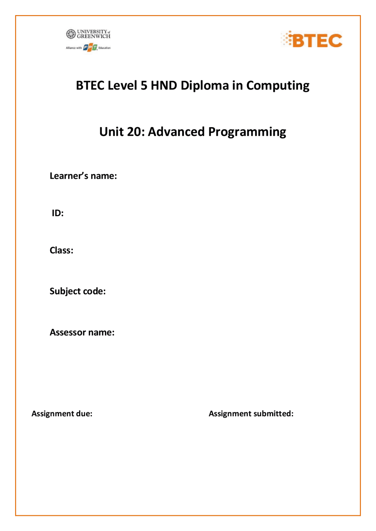 Assignment 2 Advanced Programming Fpt Assignments Programming For