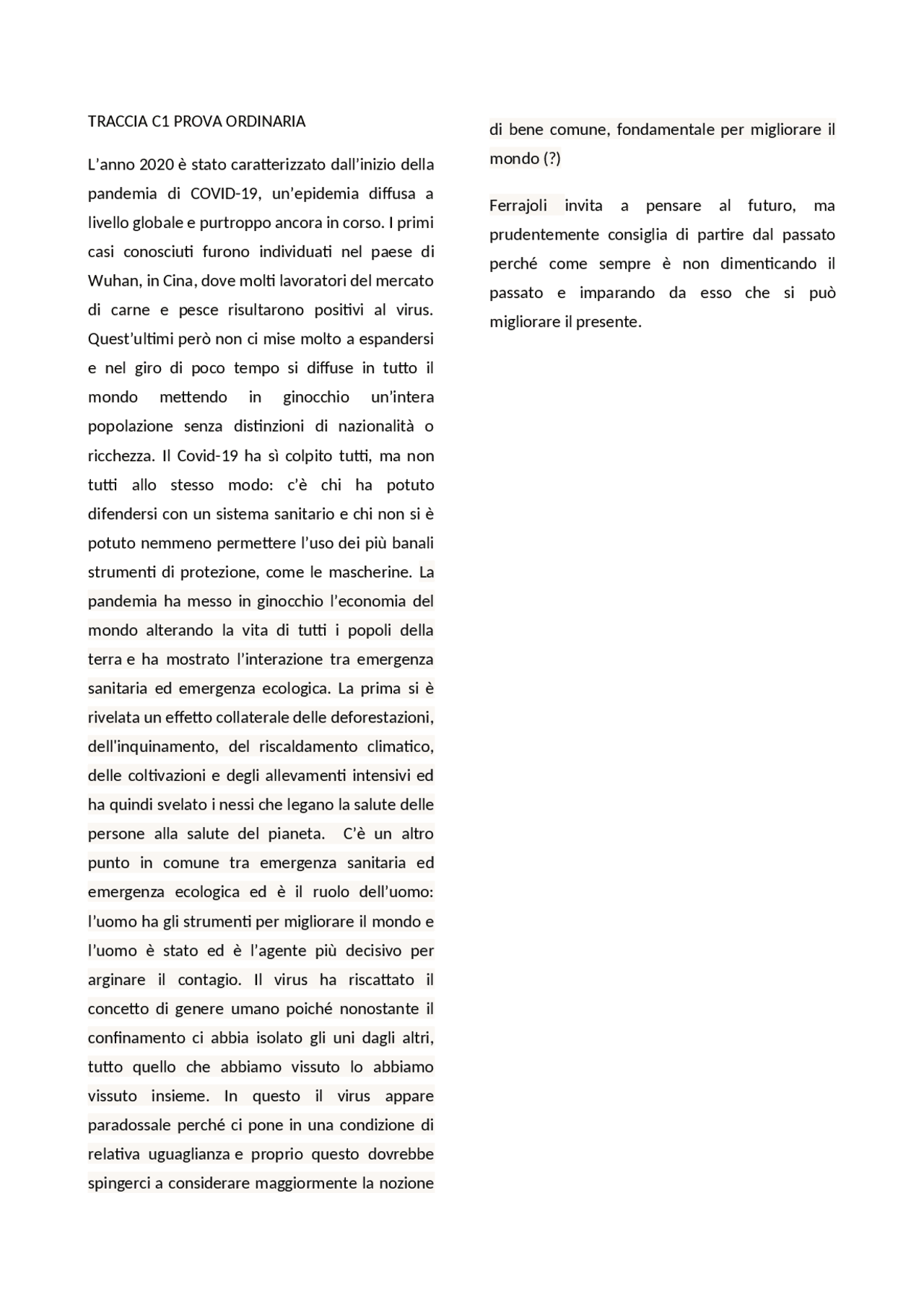 Prova Ordinaria C1 Esame Di Maturità 2022 Prove Svolte Di Maturità Di